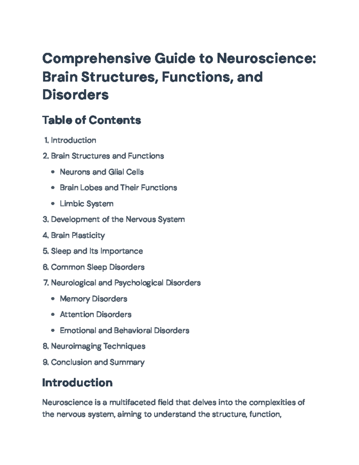 Comprehensive Neuroscience Guide: Brain Structures & Disorders ...