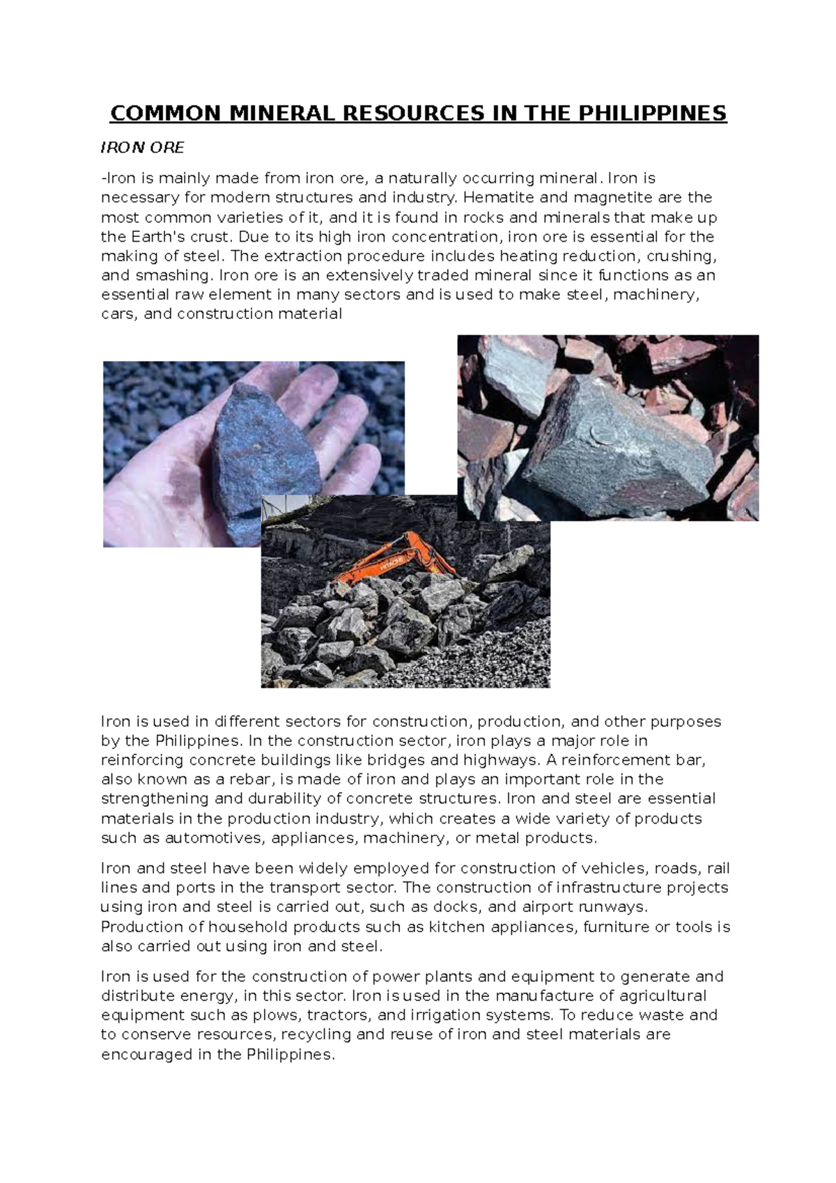 Earth Science - HOPE IT HELPS - COMMON MINERAL RESOURCES IN THE ...