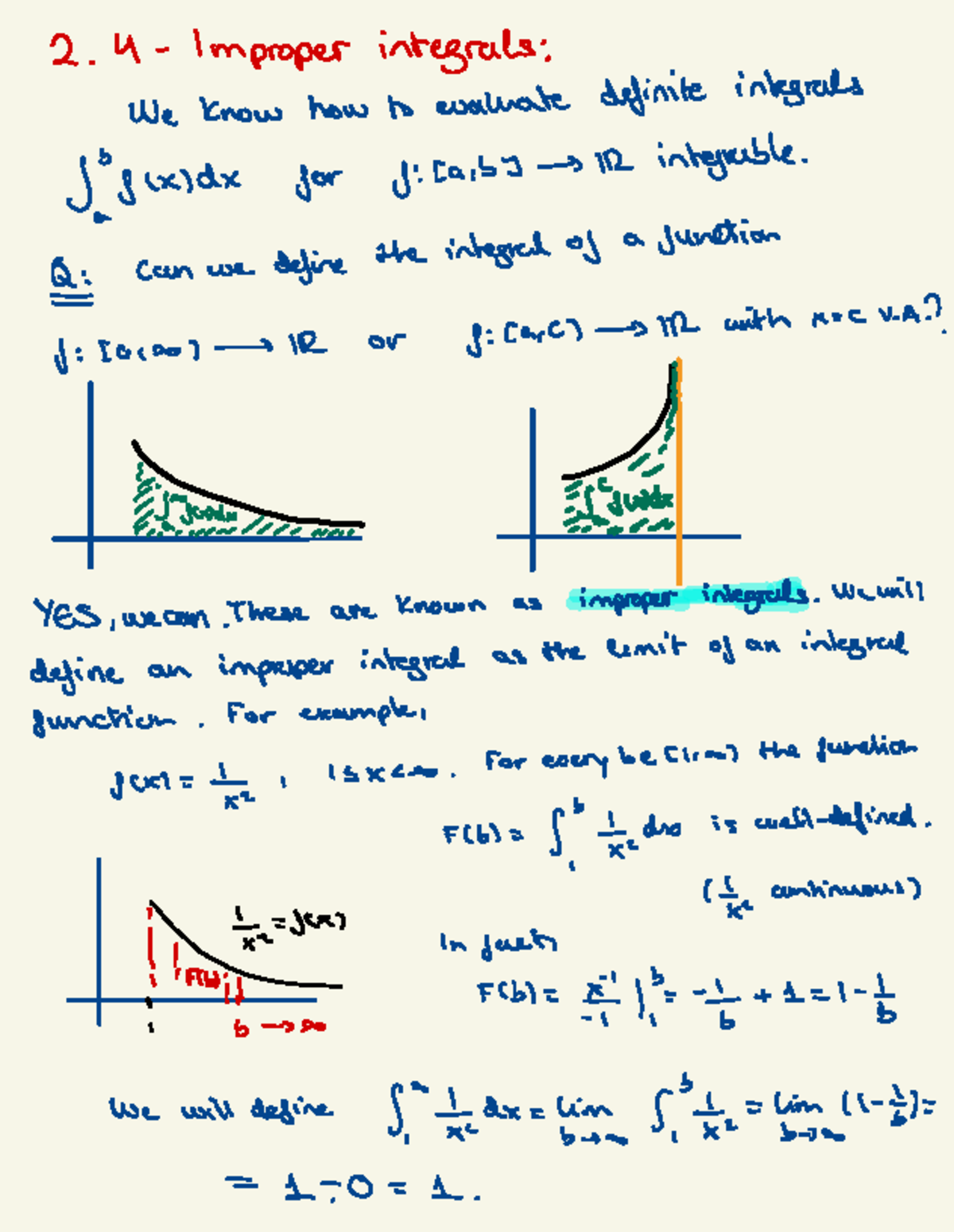 2.4-Improper Integrals - 2. 4 I Improper integrals: We know how to ...