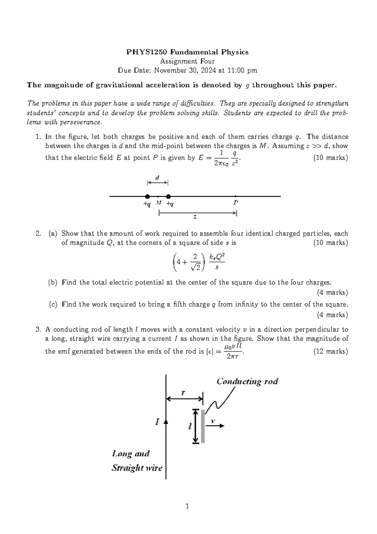 PHYS1250 Assignment 4: Gravitational Acceleration & Electric Fields - Studocu