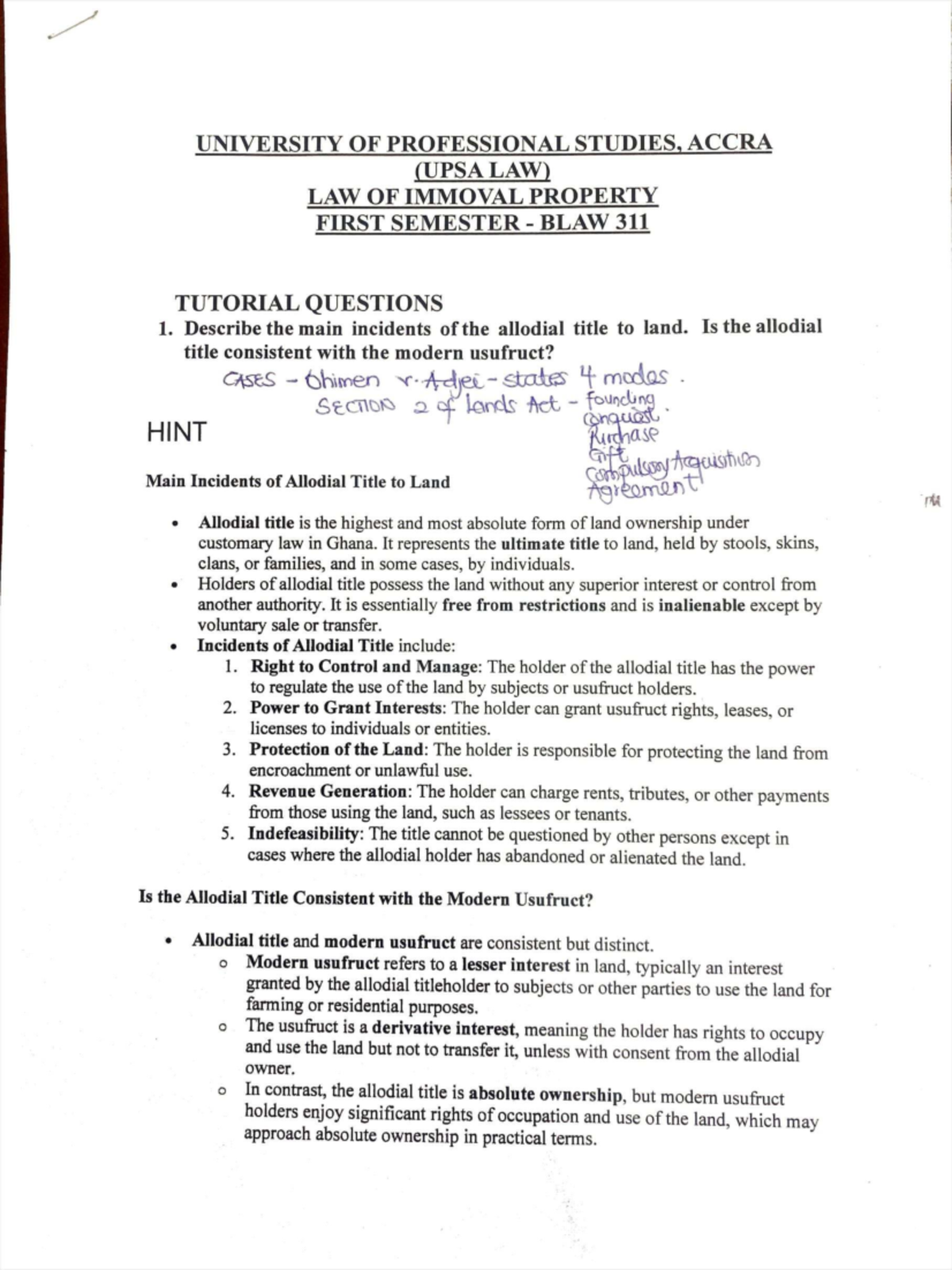 BLAW 311: Tutorial Notes on Allodial Title and Land Rights in Ghana ...