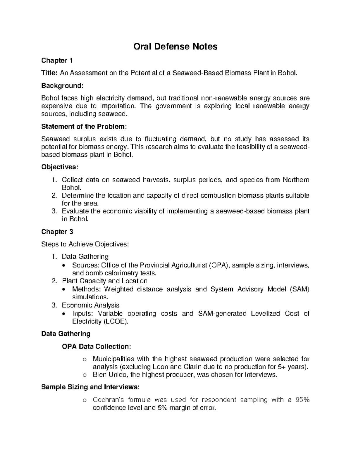 Oral Defense Notes on Seaweed-Based Biomass (Bohol) - Studocu