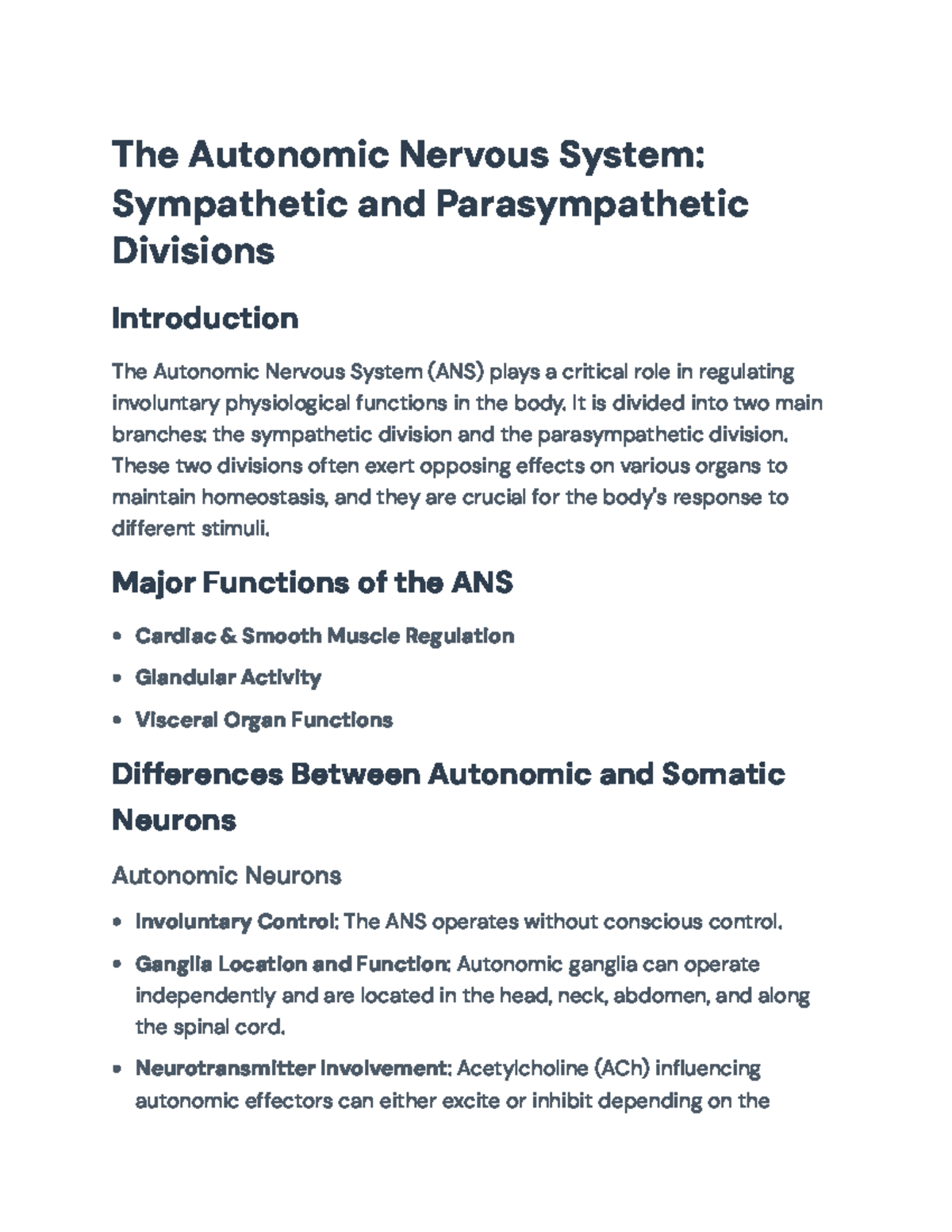 ANS Overview: Functions, Divisions & Regulation of Involuntary Actions ...
