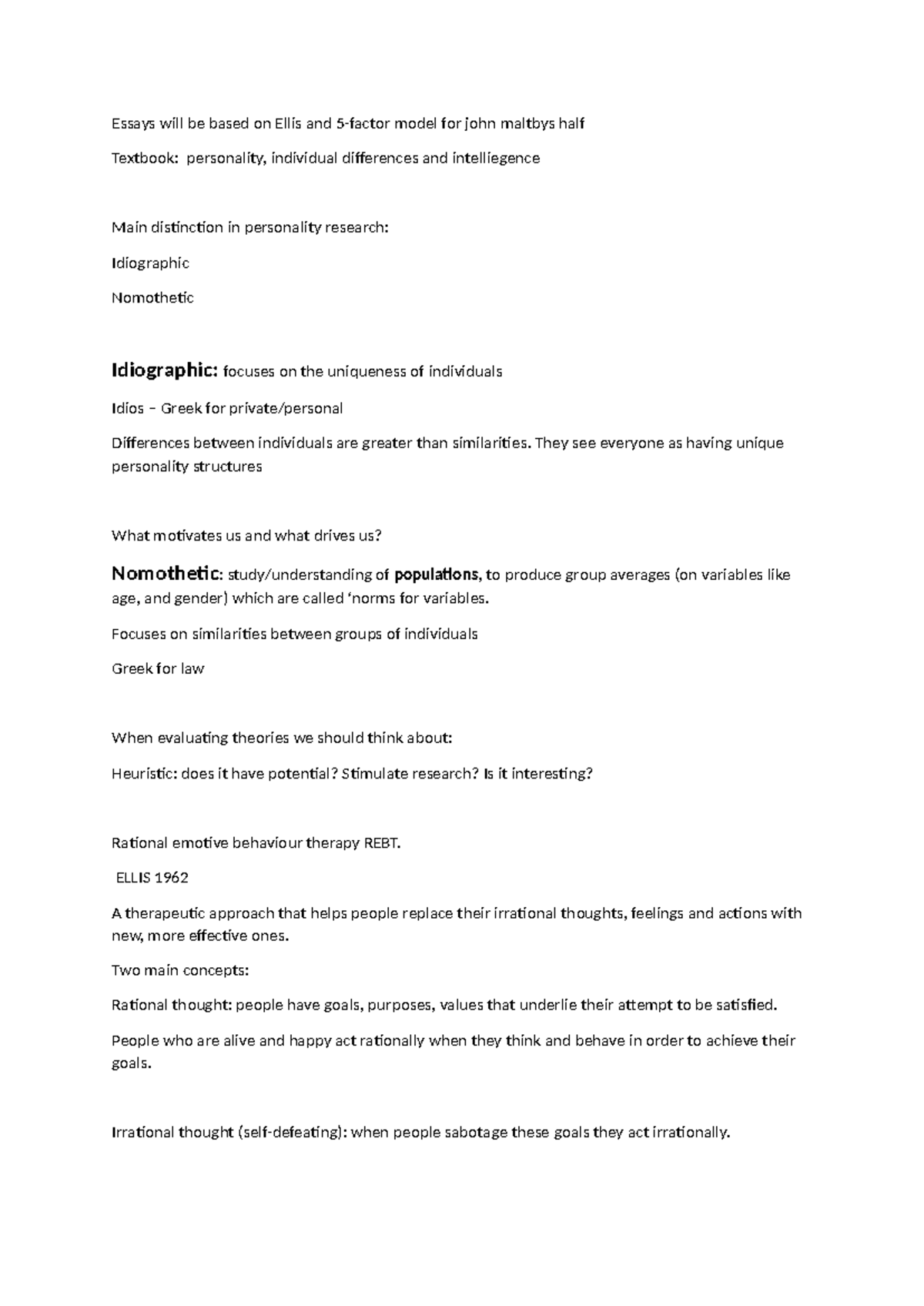 Psycho-Personality Insights: Ellis & Maltby's Theories (PSY 101) - Studocu