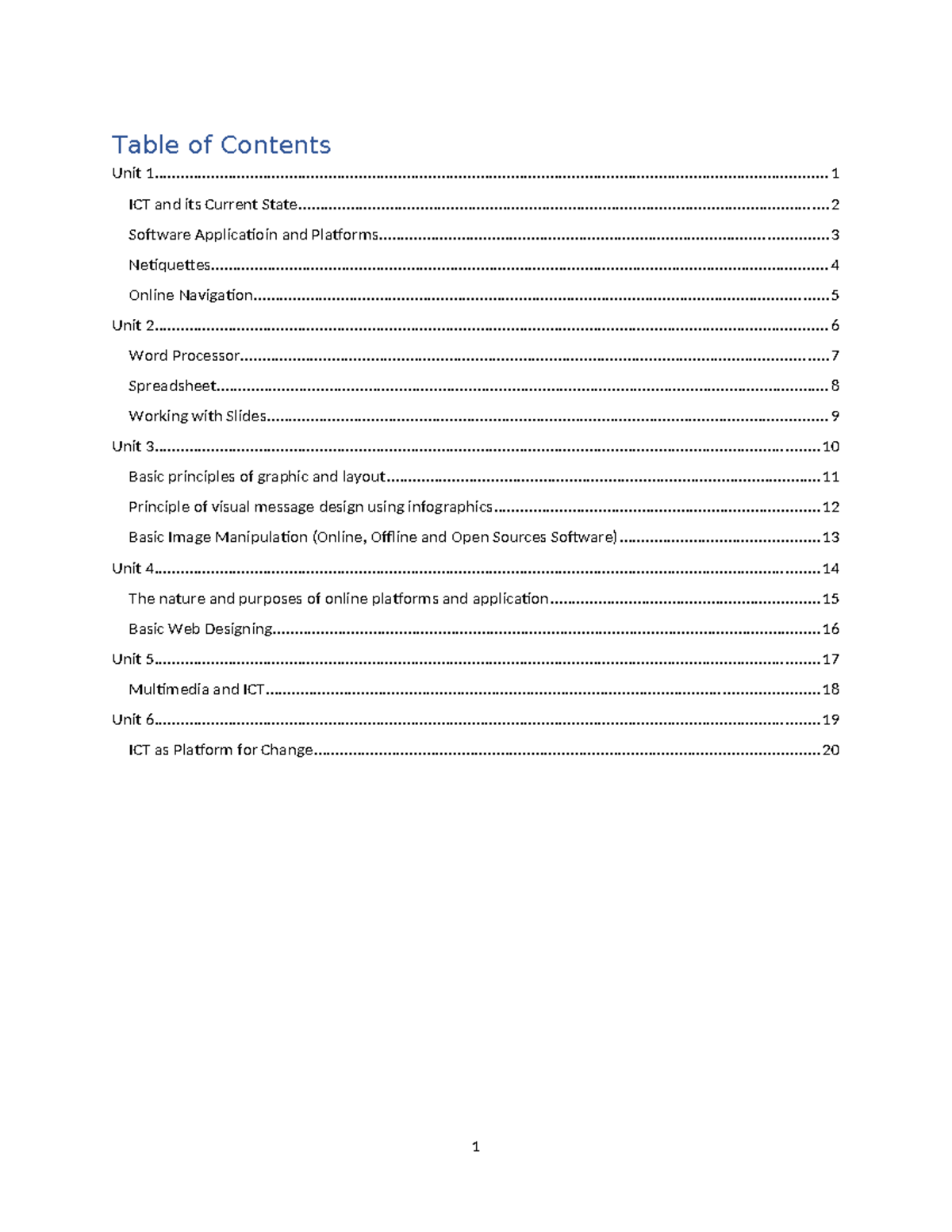 Tumulac Epifanio A Table - Table of Contents Unit - Studocu