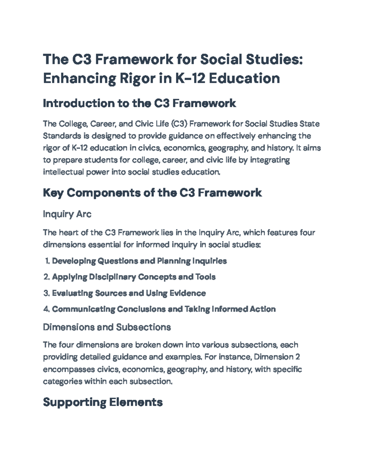 C3 Framework for Social Studies: K-12 Rigor & Inquiry-Based Learning ...