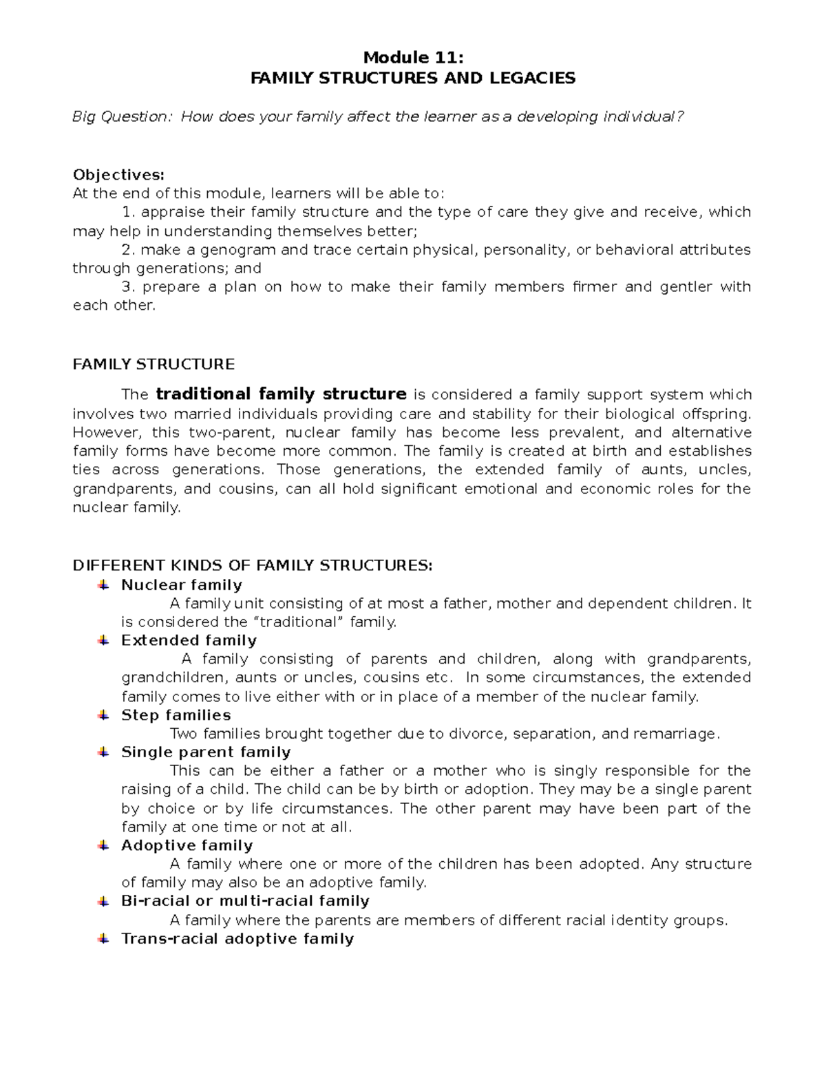Module 11: Understanding Family Structure & Legacy Insights - Studocu