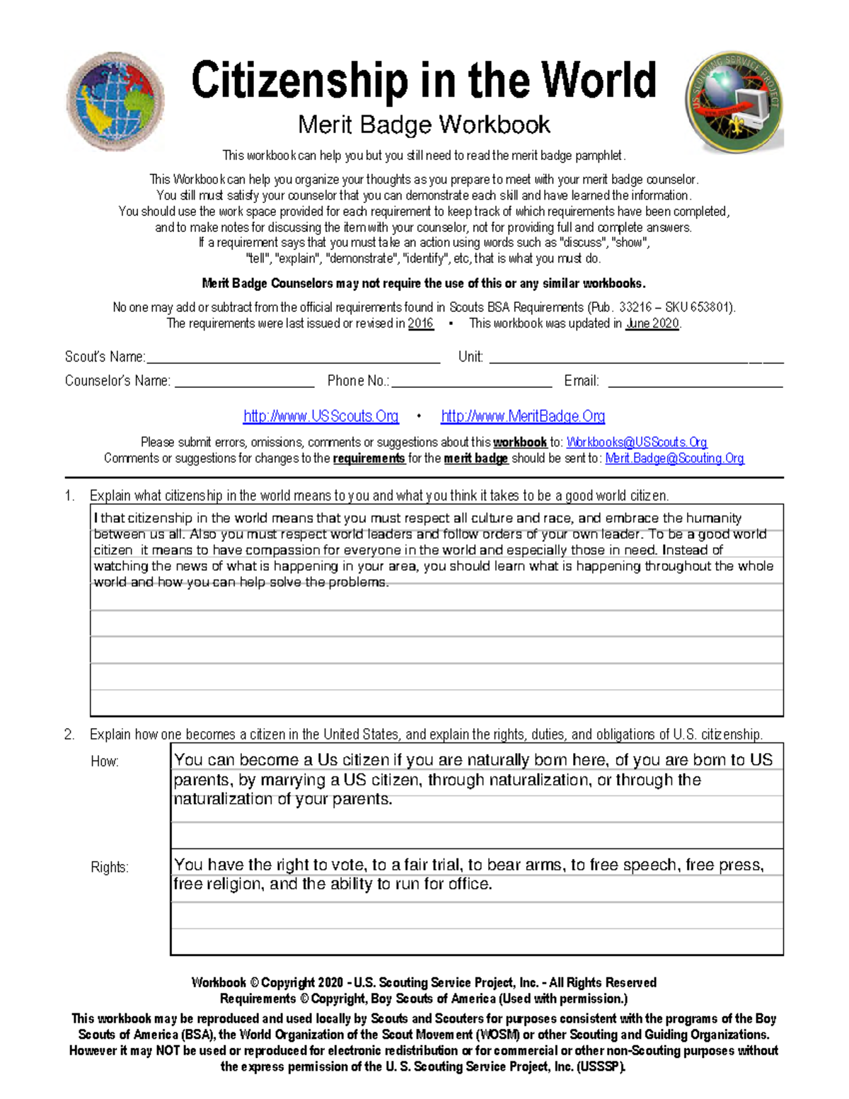 Citizenship in the World Merit Badge Workbook (2020) - Studocu