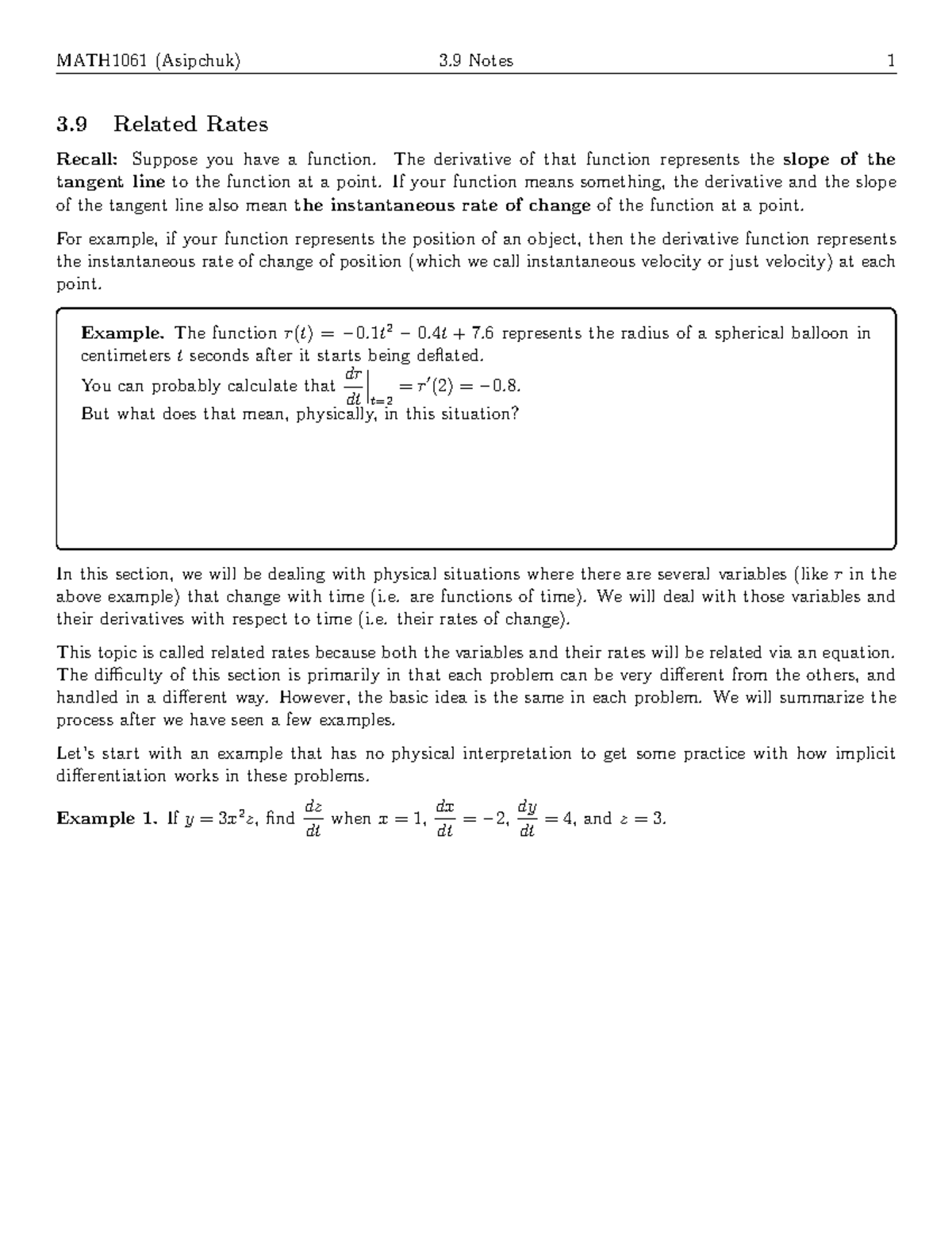 MATH1061 Final Exam Notes: Understanding Related Rates (Asipchuk) - Studocu