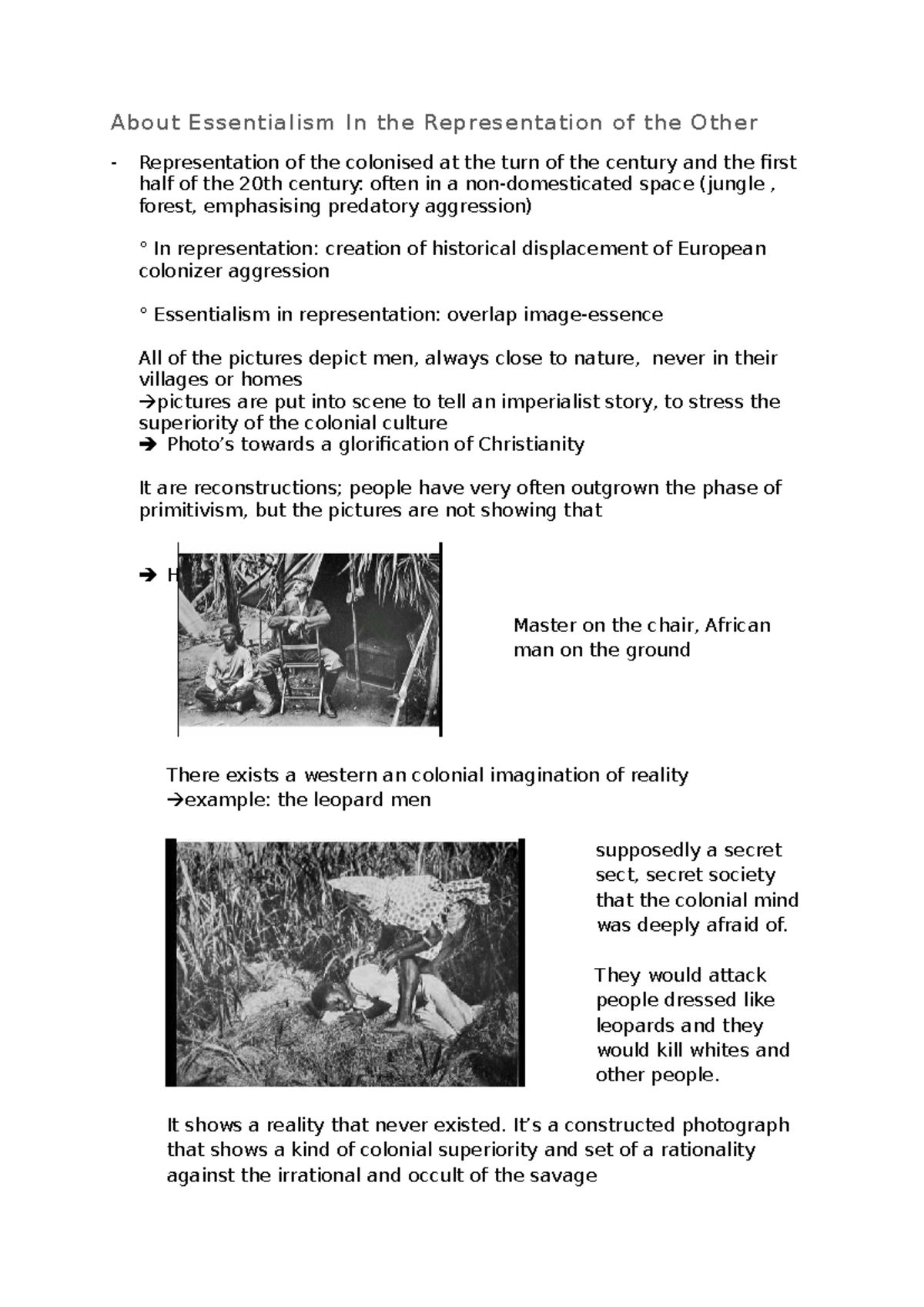 Notes on Essentialism and Representation of the Other - Class 7 - Studocu