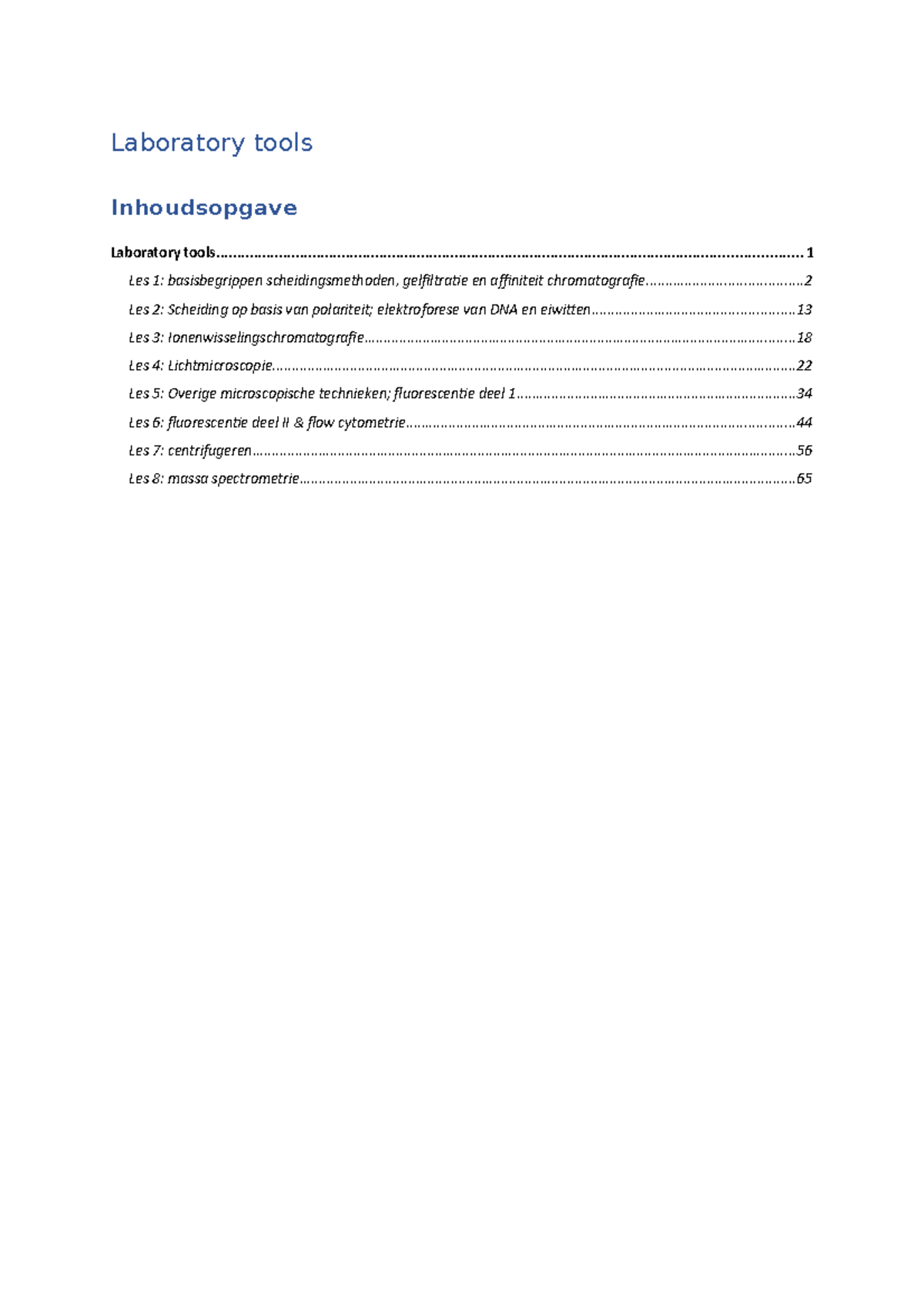 Laboratoriumtechnieken in Chromatografie en Elektroforese (LAB101 ...
