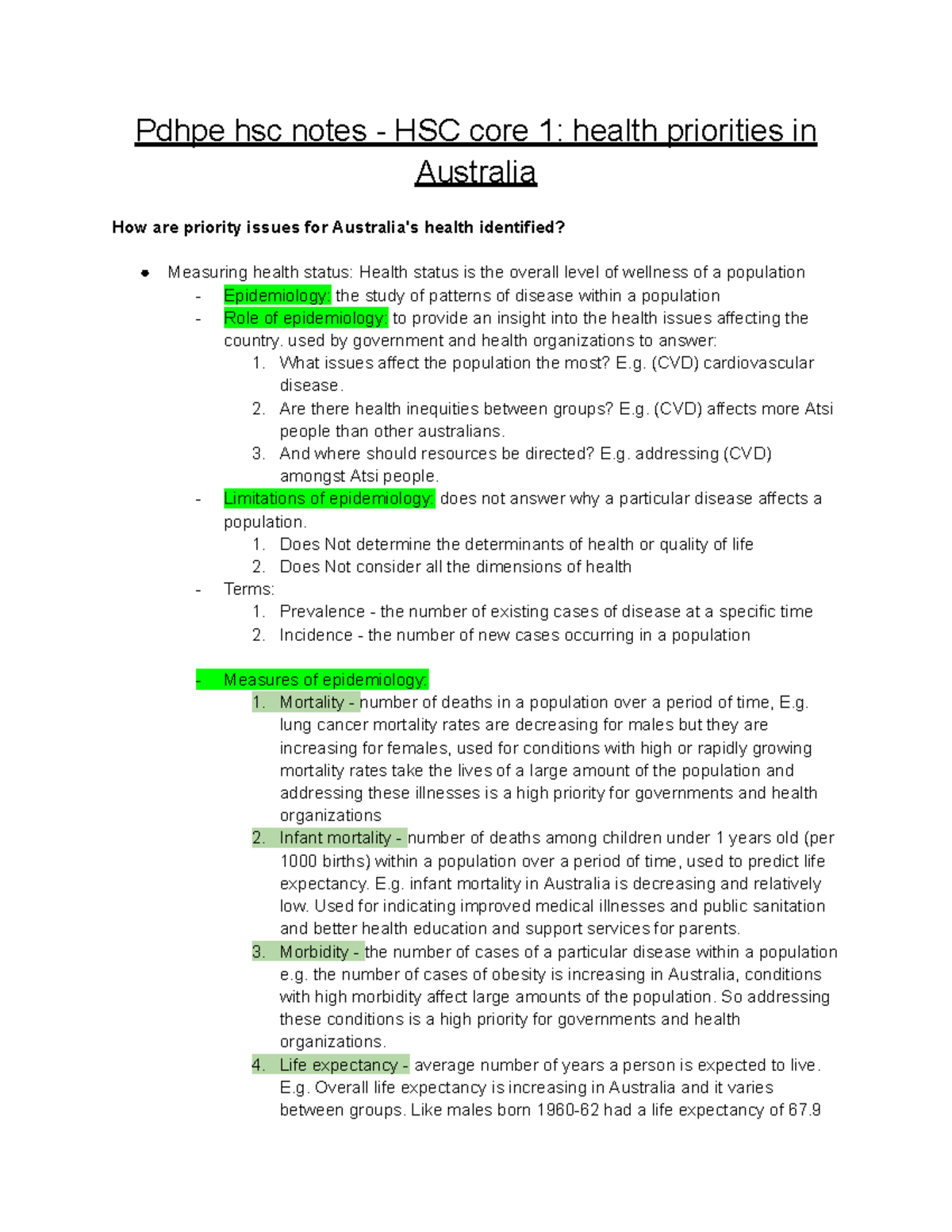 Pdhpe hsc notes - HSC core 1 health priorities in Australia - used by ...