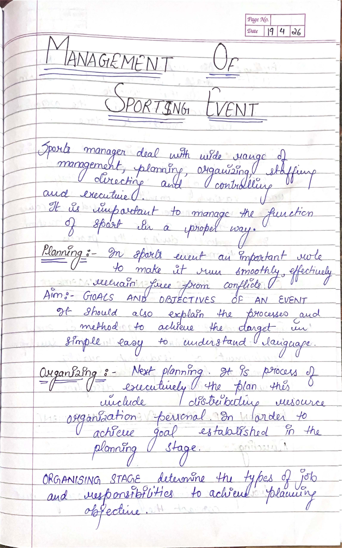MANAGEMENT OF SPORTING EVENTS (Course Code: MSE 101) - Studocu