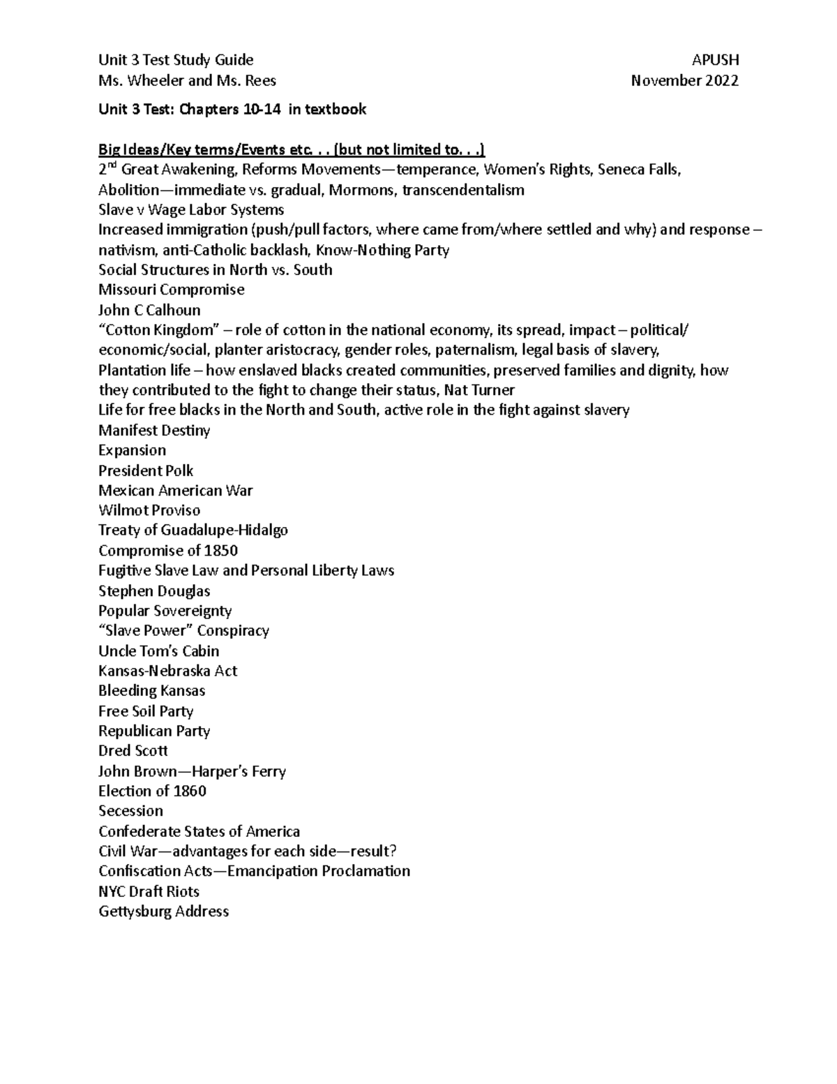 Unit 3 Test Study Guide - test - Unit 3 Test Study Guide APUSH Ms ...