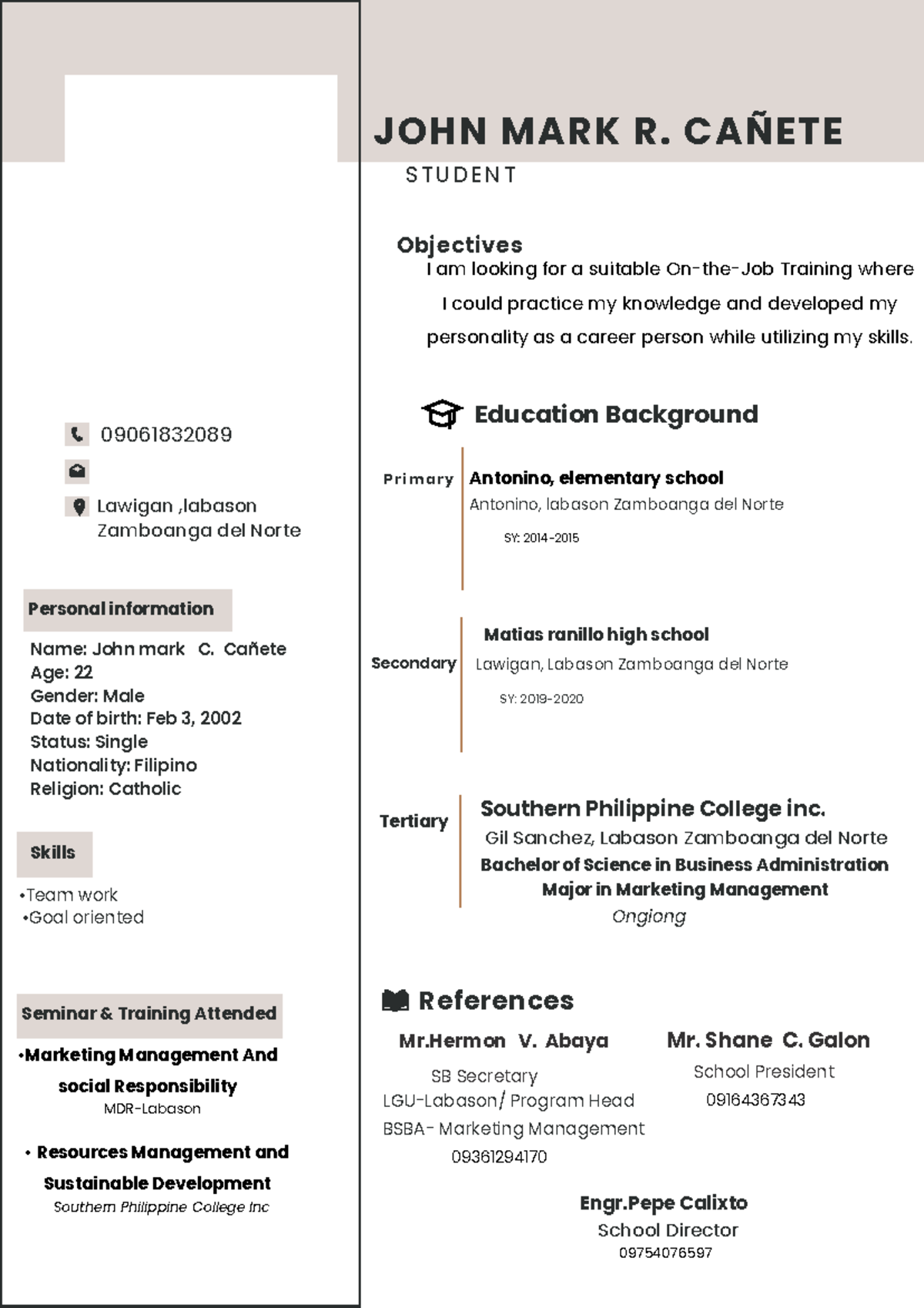 09354203593-6 - resume - Personal information Skills Seminar & Training ...