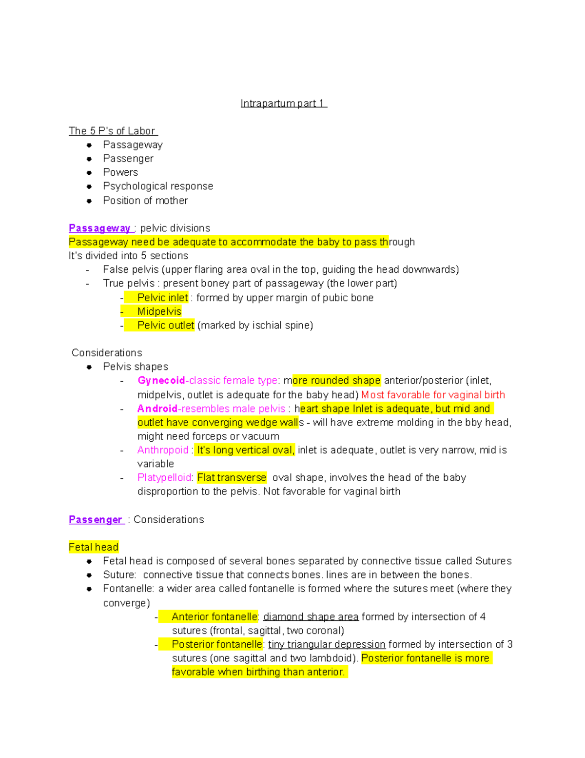 Intrapartum Overview: Key Concepts of Labor and Delivery Process - Studocu