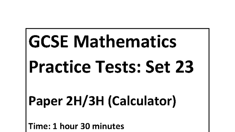 Edexcel GCSE Maths Practice Tests: Set 23 Paper 2H (Calculator) - Studocu