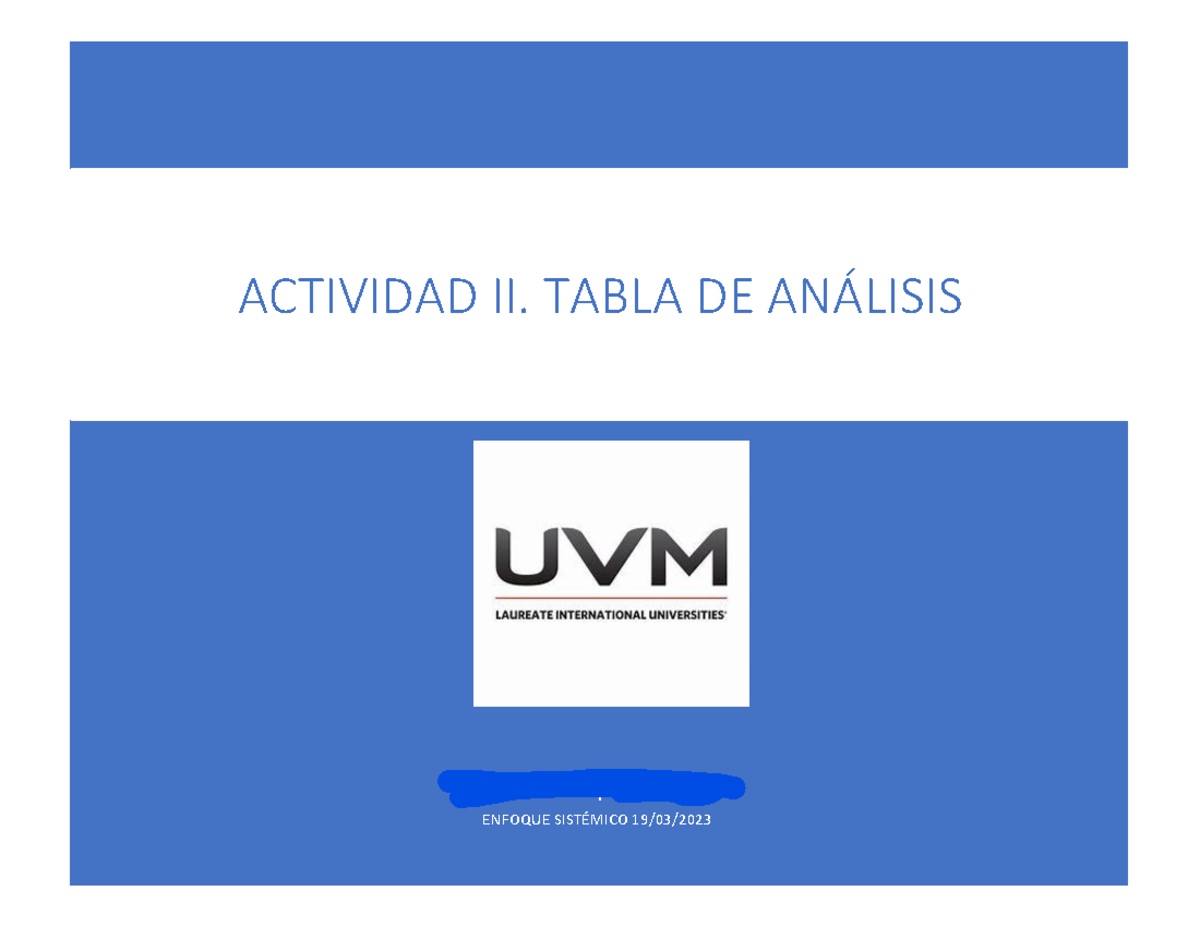 ACTIVIDAD II: TABLA DE ANÁLISIS ENFOQUE SISTÉMICO - Studocu