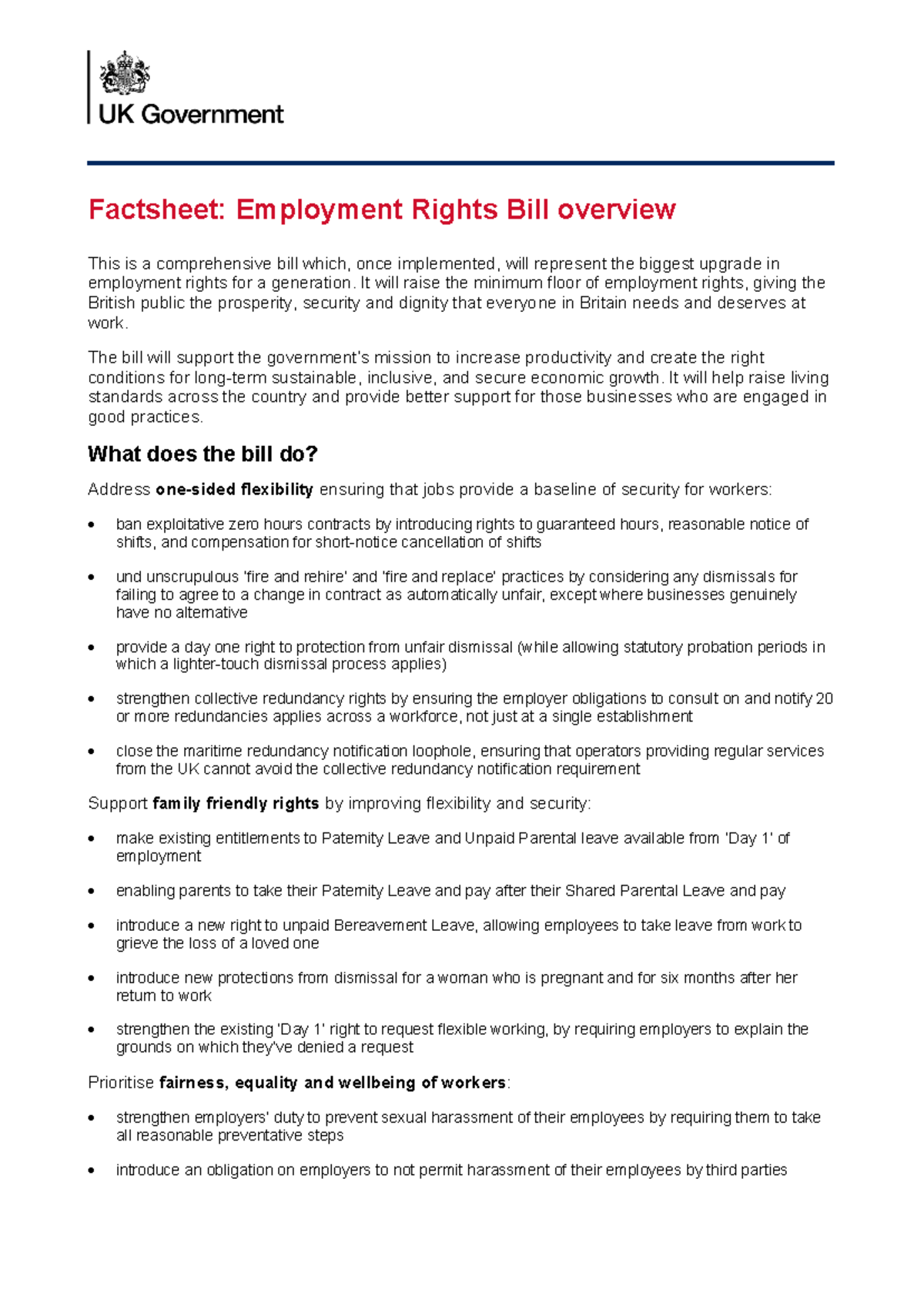 Employment Rights Bill Overview: Key Changes and Impacts - Studocu