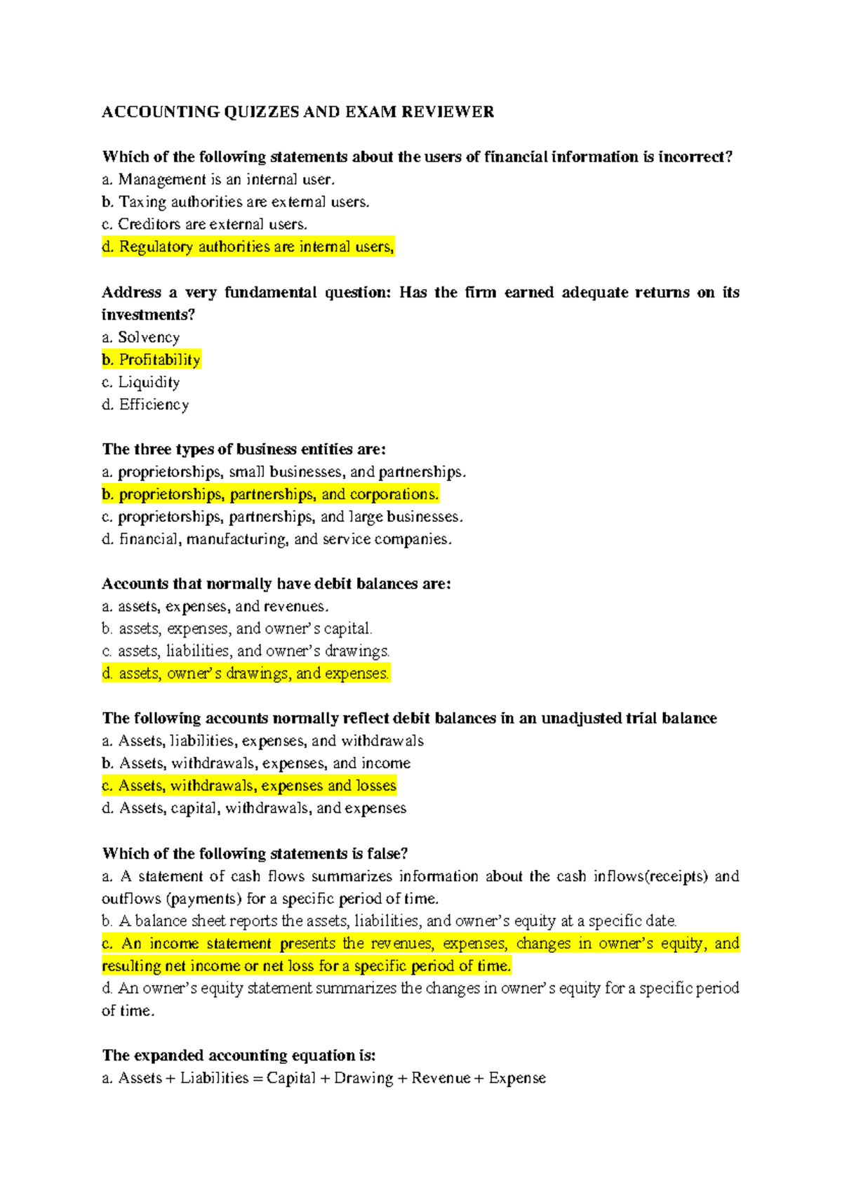 Accounting Quiz and Exam Review (ACC101) - Studocu