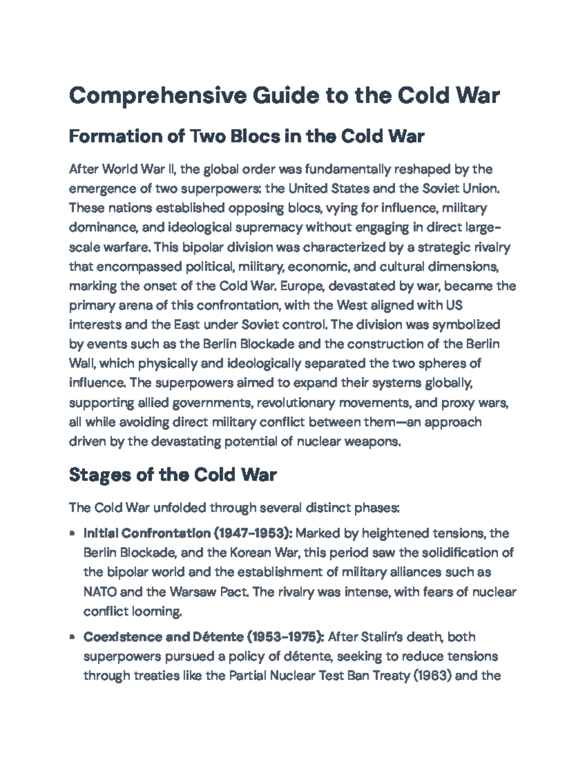Comprehensive Cold War Overview: Key Events & Policies (HIST 101) - Studocu