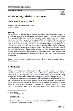 [Solved] Unconventional participation in South Africa - Understanding ...