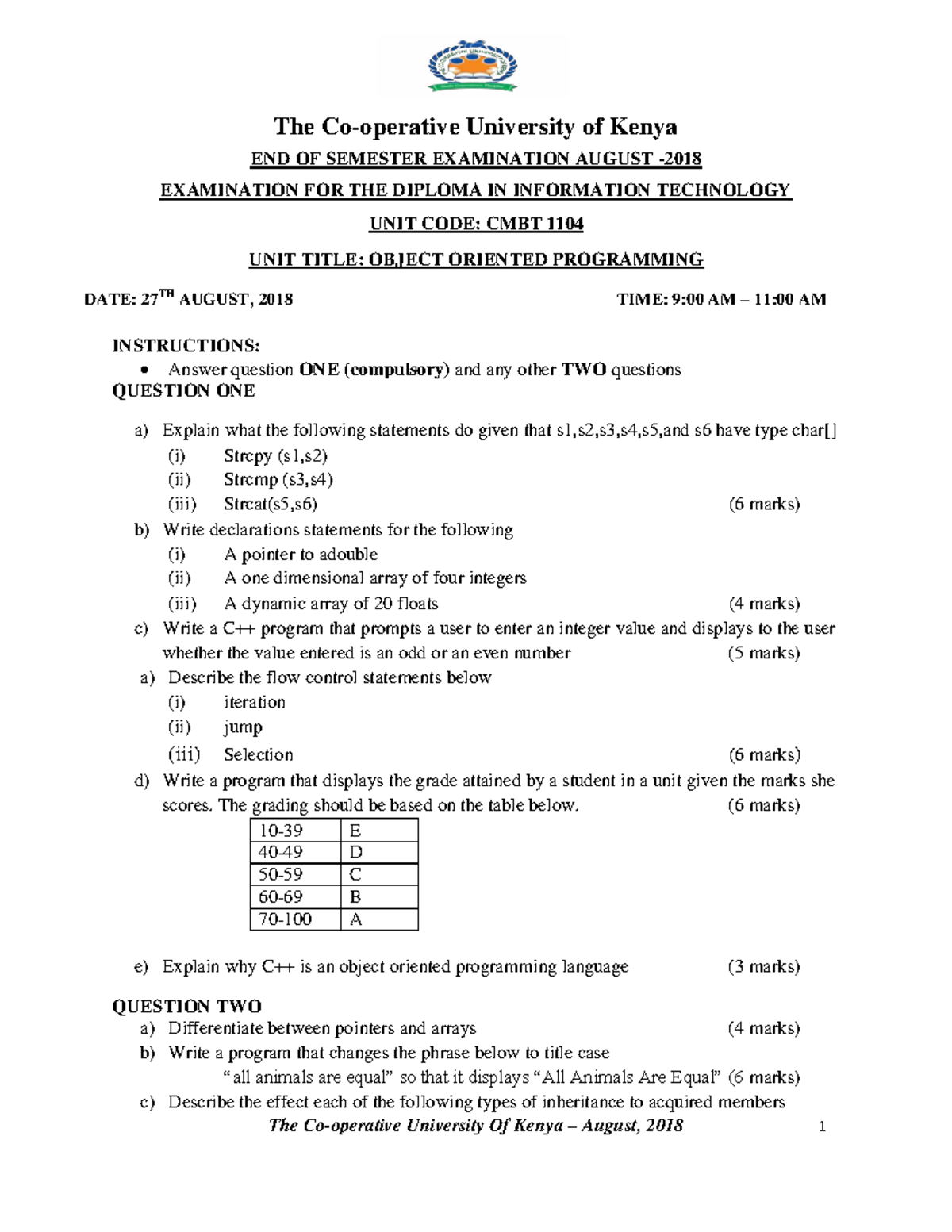 CMBT 1104 Final Exam: Object Oriented Programming Notes - Studocu