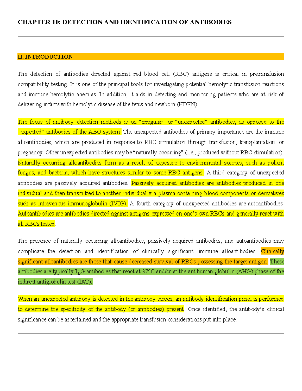 IHBB-CHAPTER 10: ANTIBODY DETECTION & IDENTIFICATION REVIEW NOTES - Studocu