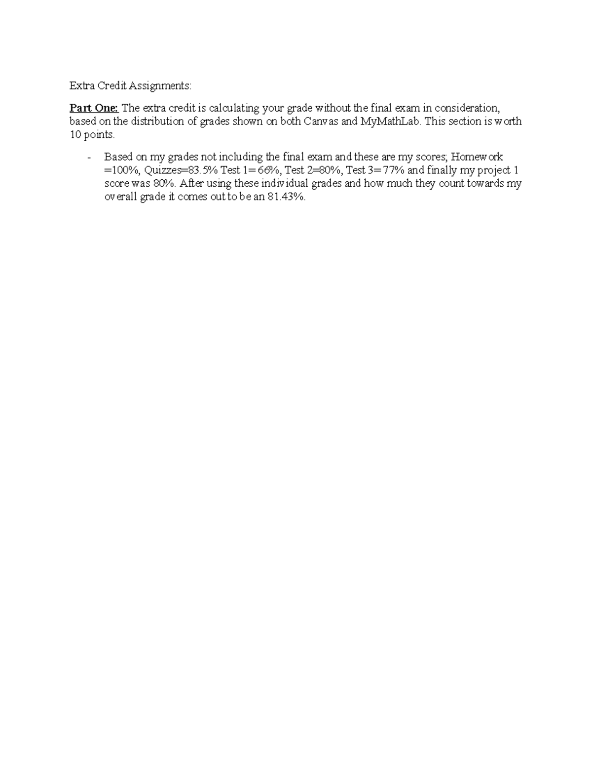 Extra Credit Assignment - Extra Credit Assignments: Part One: The extra ...