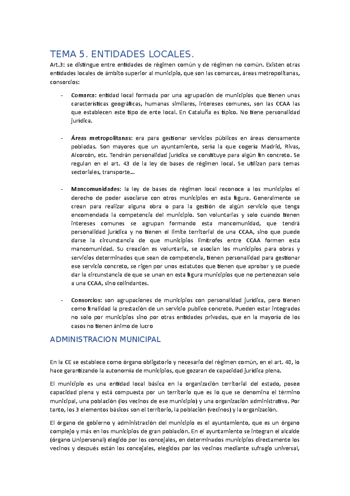 TEMA 5 - Entidades Locales y Administración Municipal - Studocu