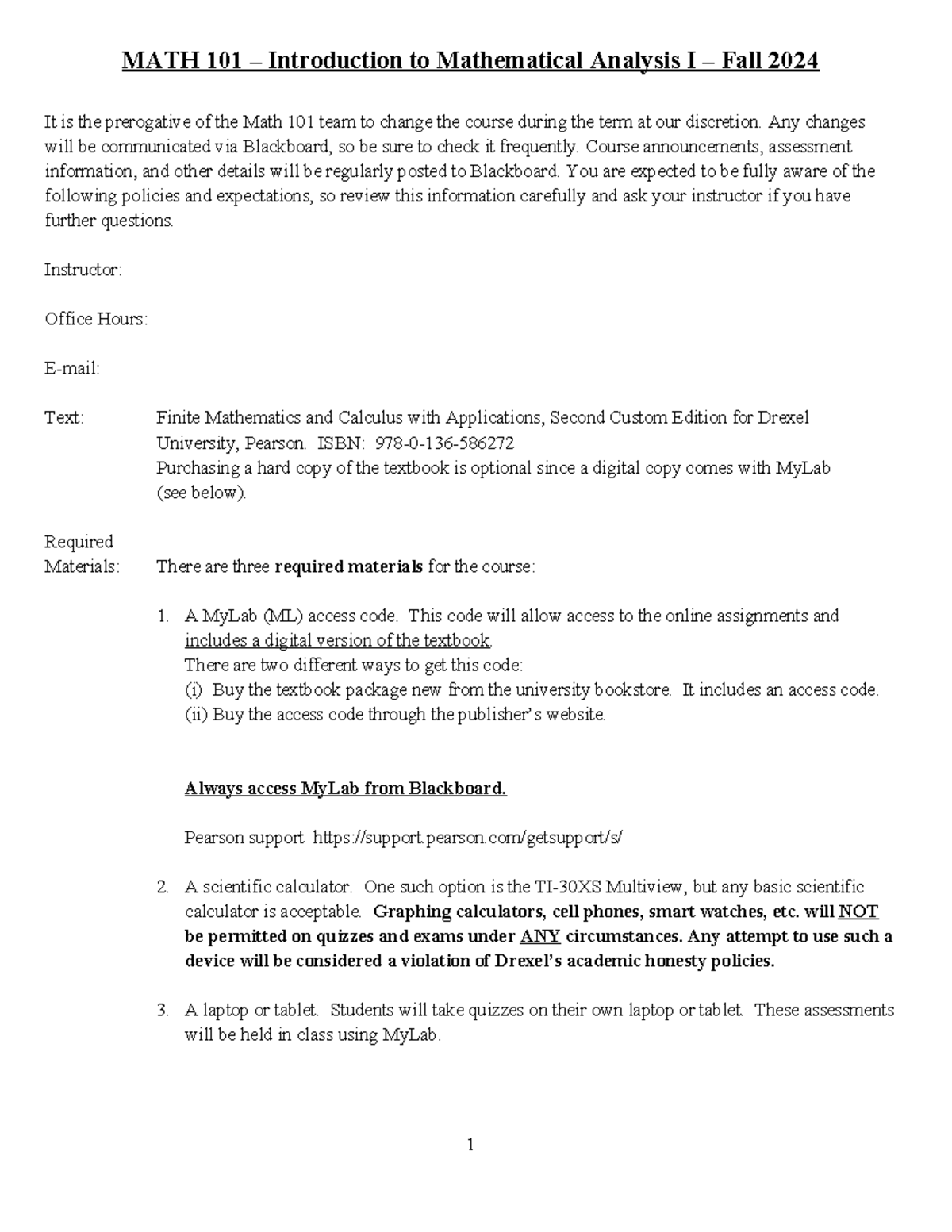 Math 101 Syllabus B Fall 2024 - MATH 101 – Introduction to Mathematical ...