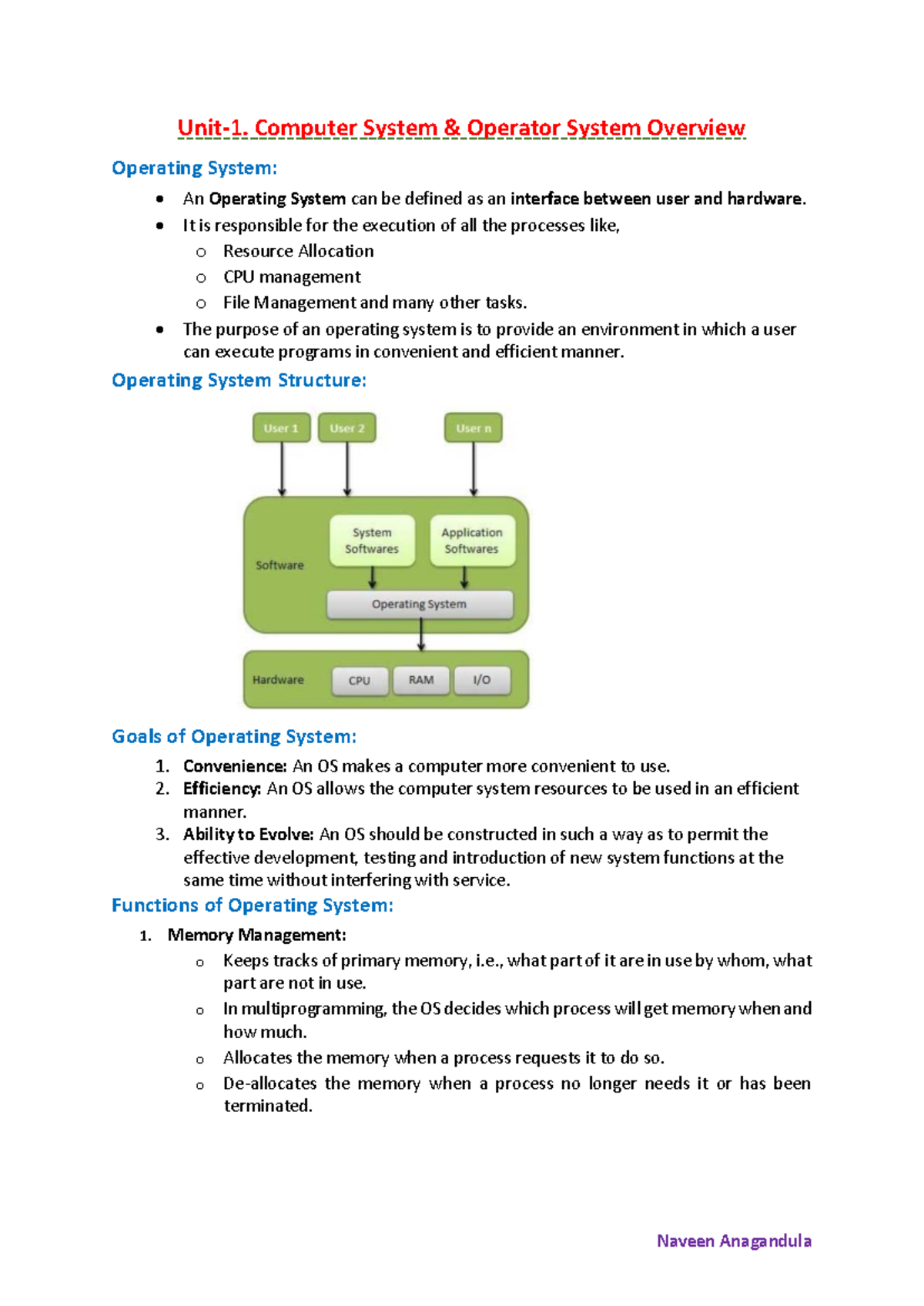 OS-Unit-1,2,3 Study Notes R22: Overview, Management & Synchronization ...