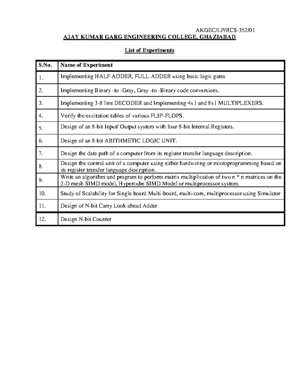 COA Lab Manual - Final Exam: Engineering Experiments Overview - Studocu