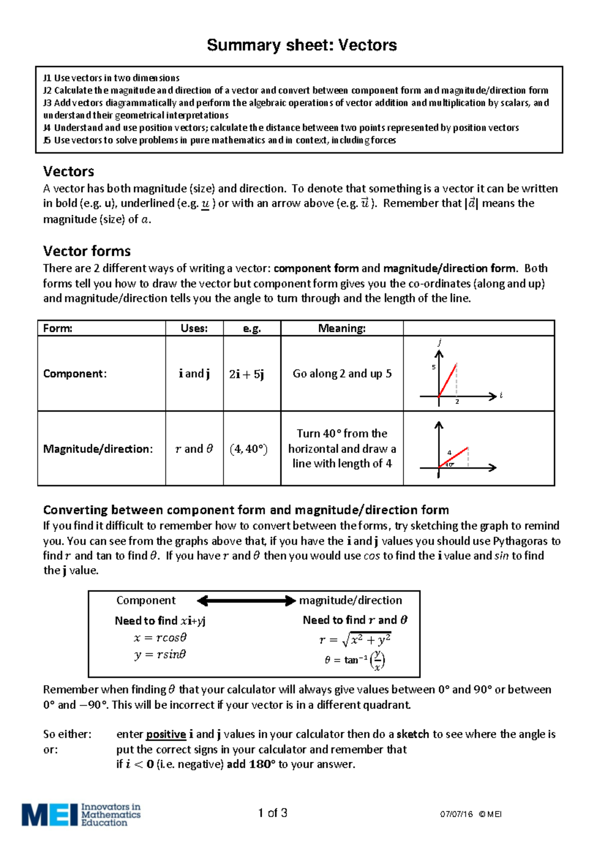 11 Vectors - Edexcel Class Notes Summary Sheet - Studocu