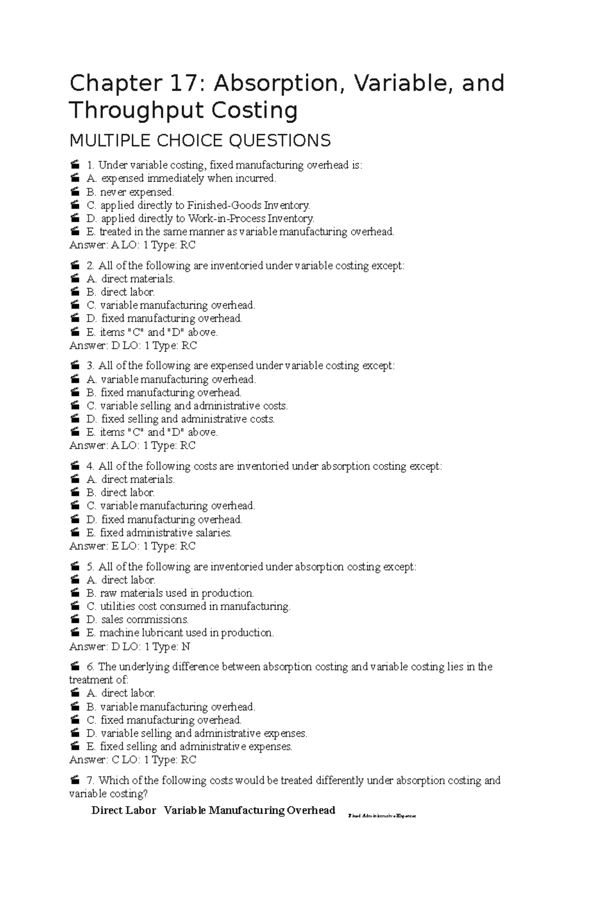 Chapter 17 - Absorption costing - Chapter 17: Absorption, Variable, and Throughput Costing ...