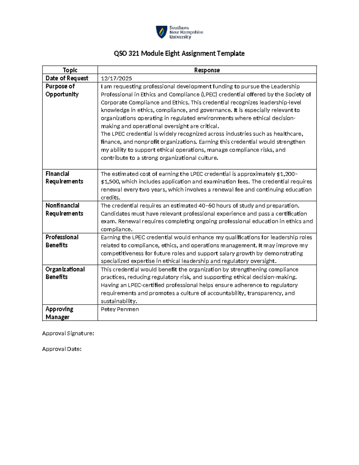 QSO 321 Module 8-2 Request for Professional Development Funds - Studocu