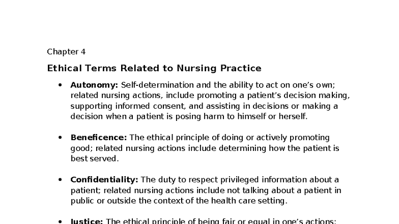 Chapter 4: Ethical Principles in Nursing Practice - Studocu