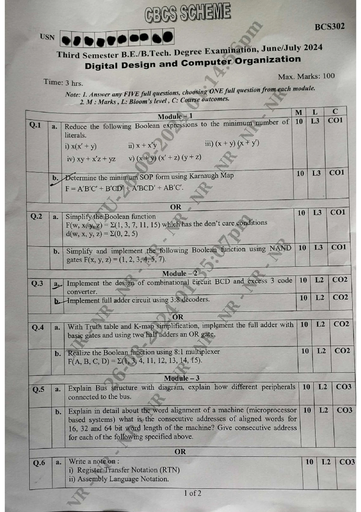 BCS302 Midterm Model Question Paper for Digital Design & Computer Org. - Studocu