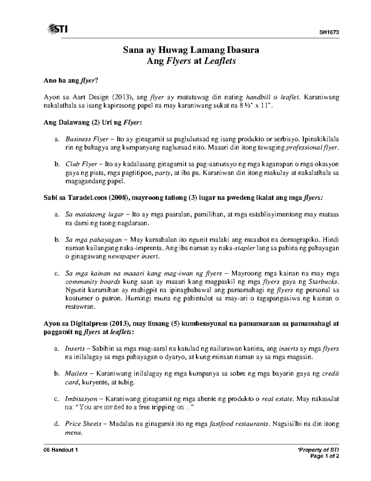SH1673 Lecture on Flyers and Leaflets: Types and Distribution Methods ...