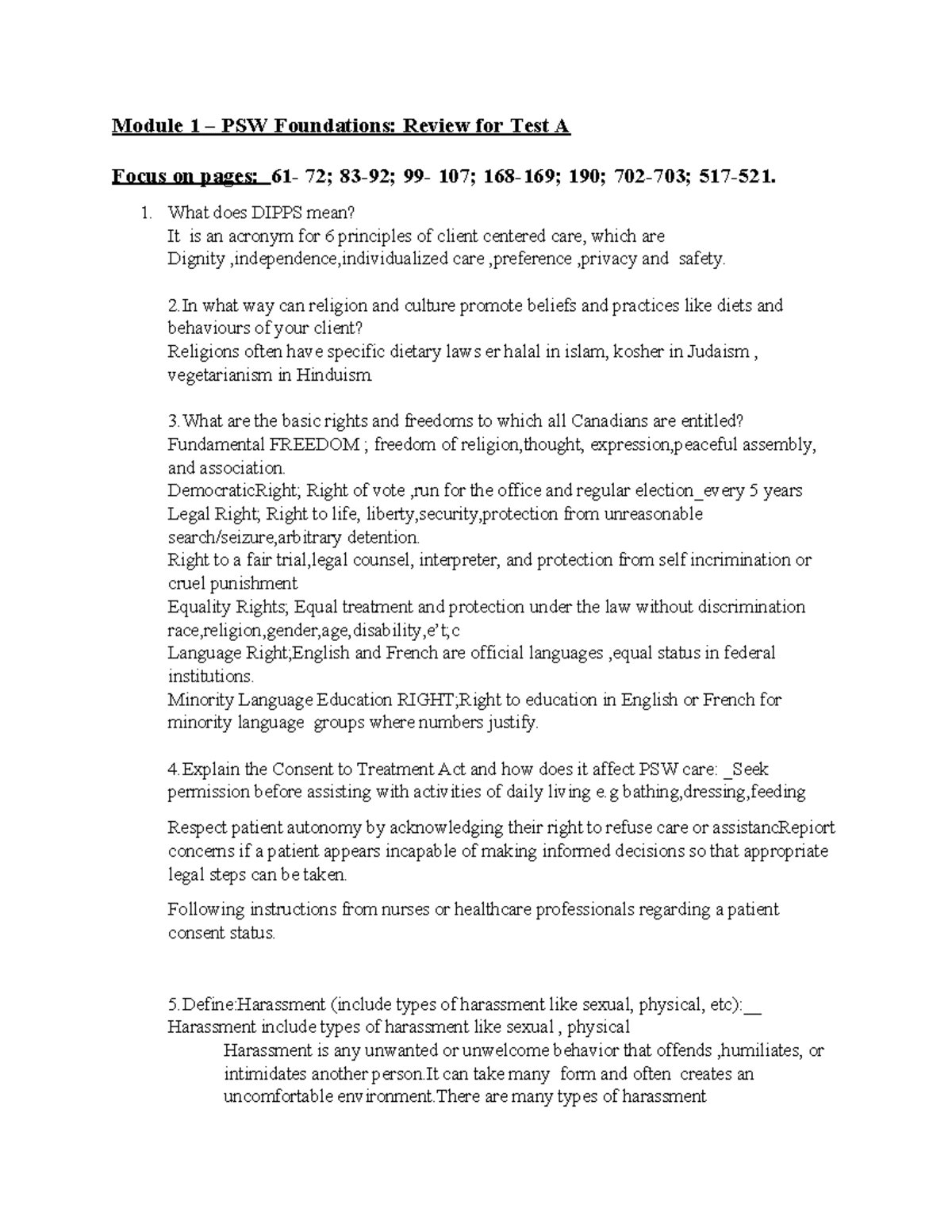 Module 1 - PSW Foundations: Test A Review and Key Concepts - Studocu