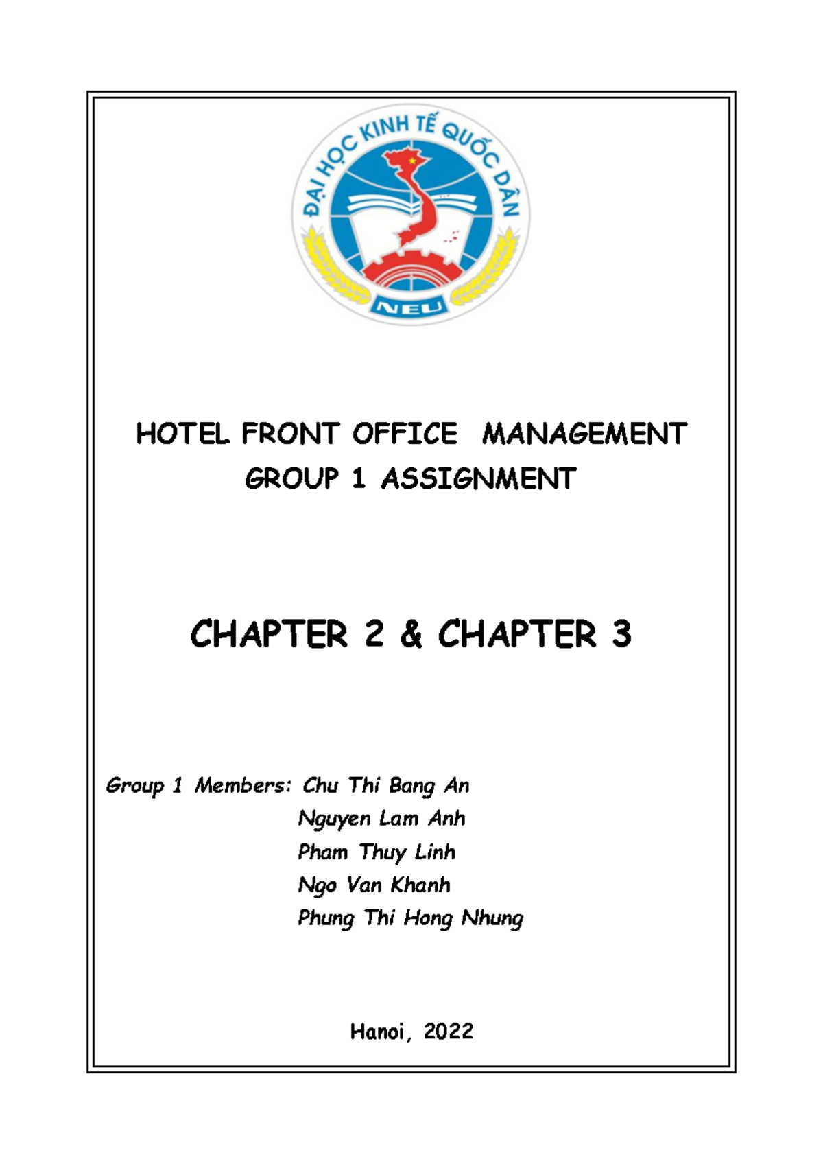 Group 1 Assignment: Hotel Front Office Management - Ch. 2 & 3 Analysis ...