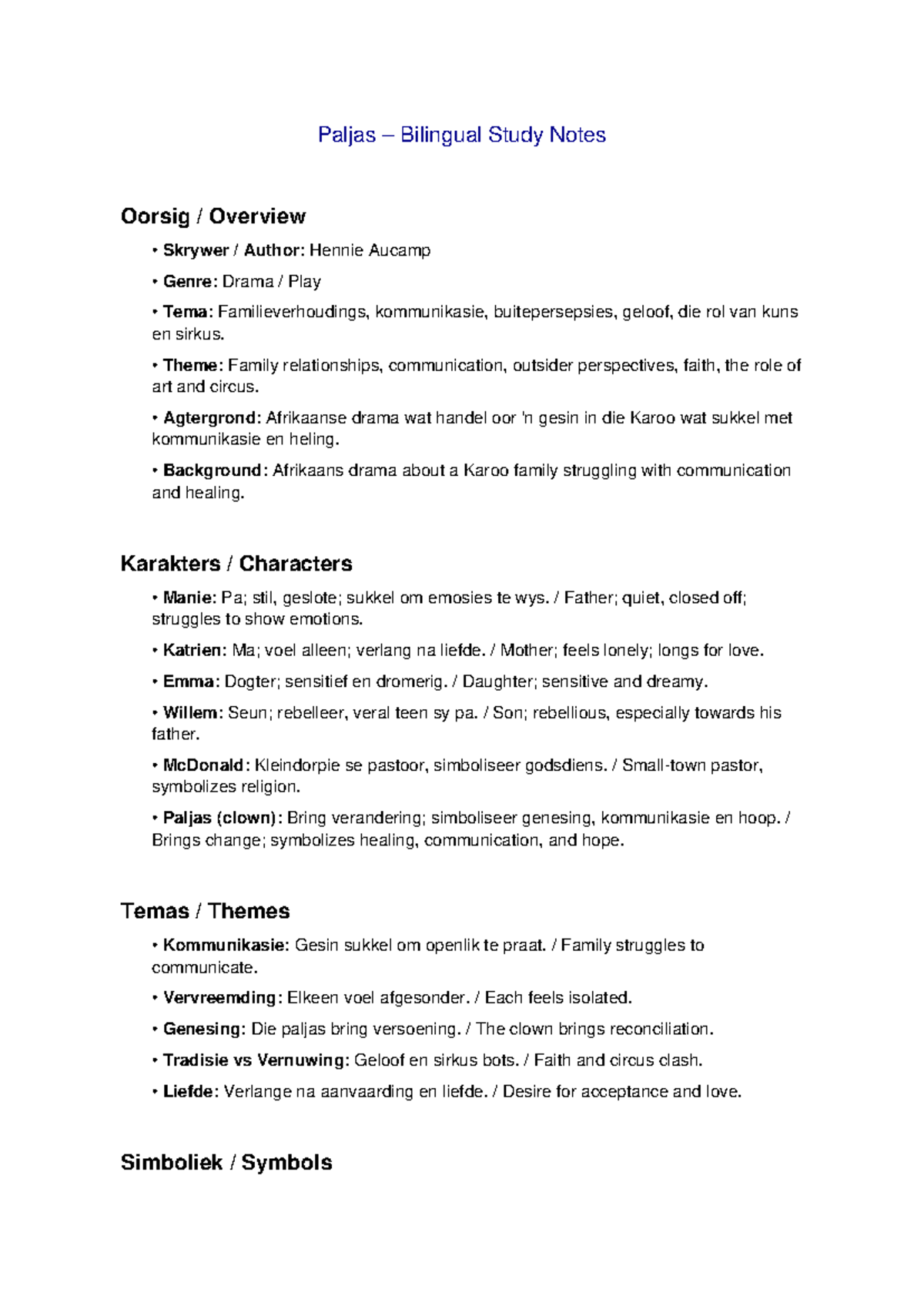 Paljas (Drama) - Bilingual Study Notes on Themes & Characters - Studocu