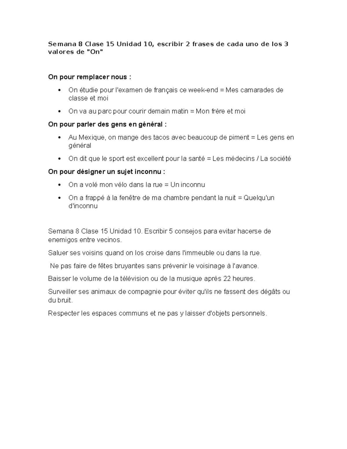 Devoir Biblio EXOS Semaine 8: Conseils pour Relations de Voisinage ...