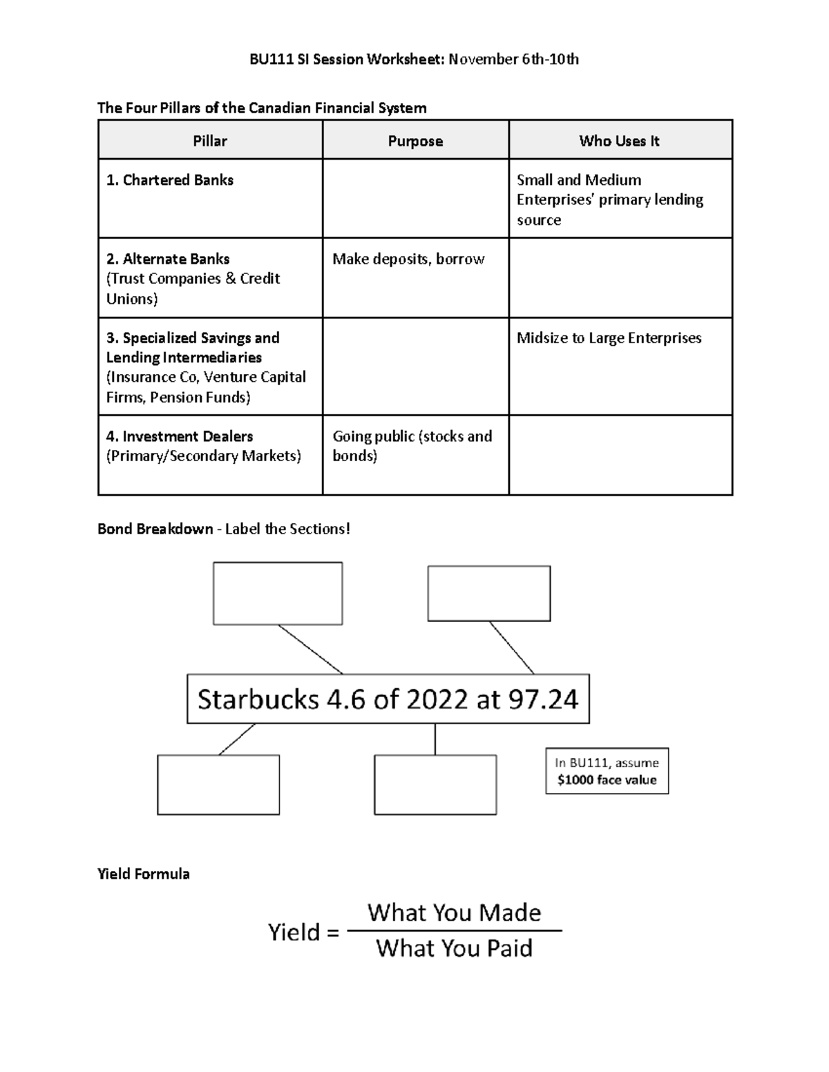 BU111 Financial System Overview Worksheet Nov 6th-10th - Studocu
