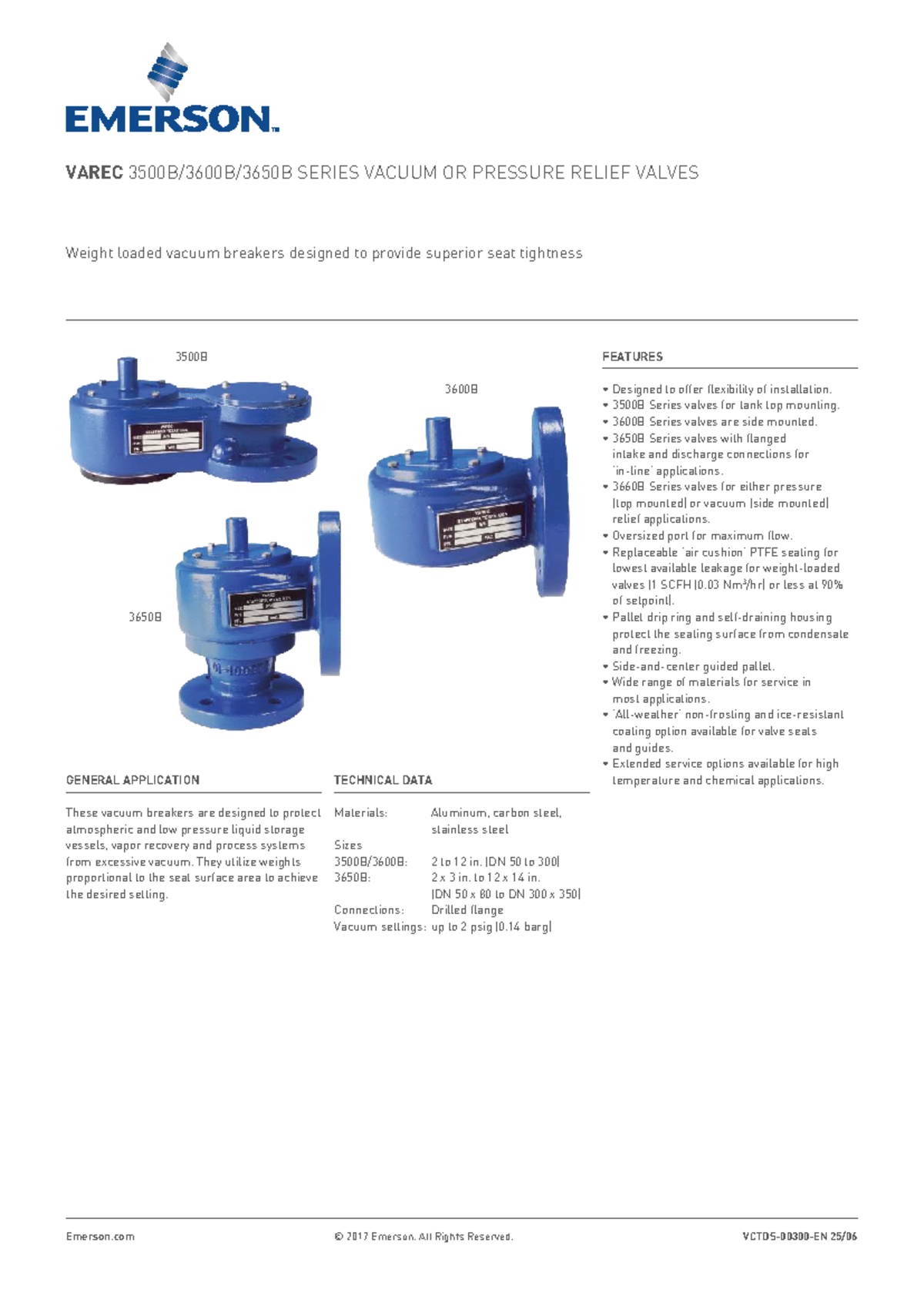 VAREC 3500B, 3600B, 3650B Series Vacuum & Pressure Relief Valves Data ...