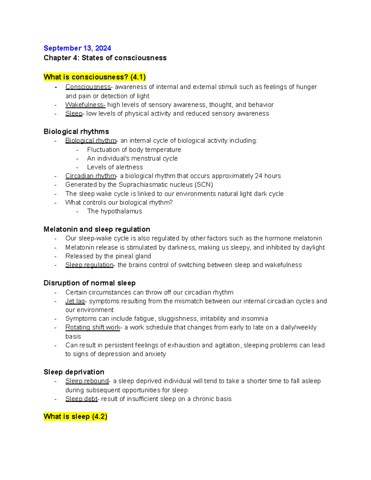 Psych 101 - Exam 2: States of Consciousness and Conditioning Notes ...