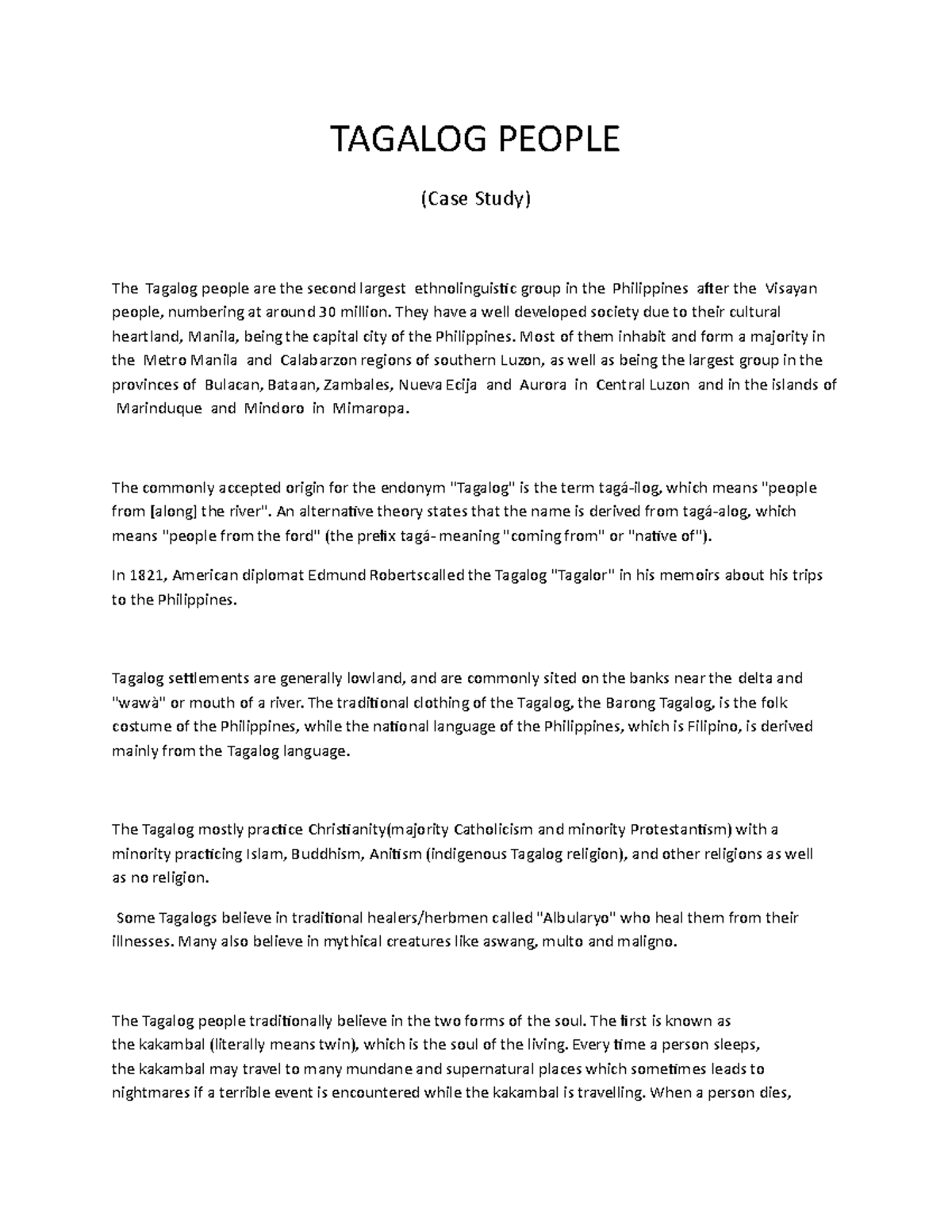 Tagalog People-WPS Office - TAGALOG PEOPLE (Case Study) The Tagalog ...