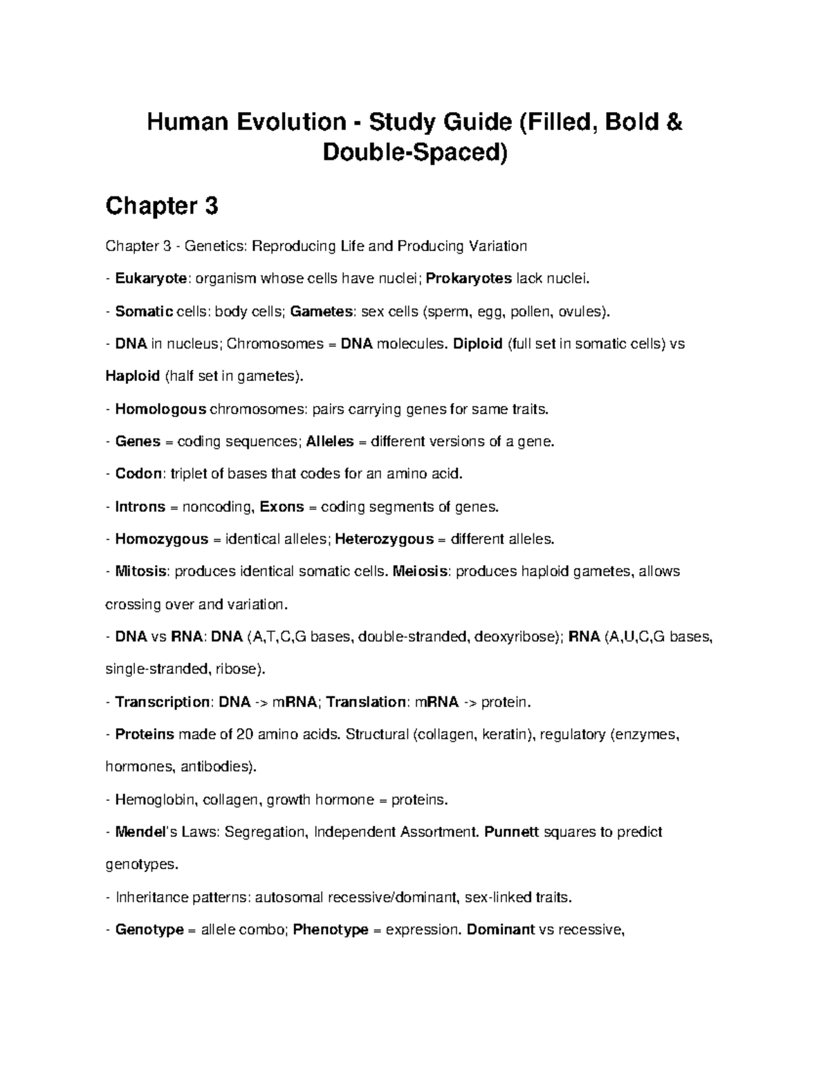 Human Evolution Study Guide (BIO 101): Genetics & Population Dynamics - Studocu
