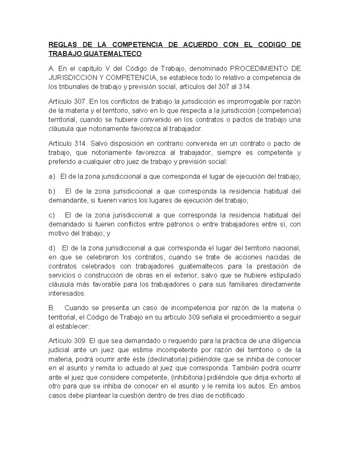 LAS Reglas de Competencia Laboral según el Código de Trabajo - Studocu