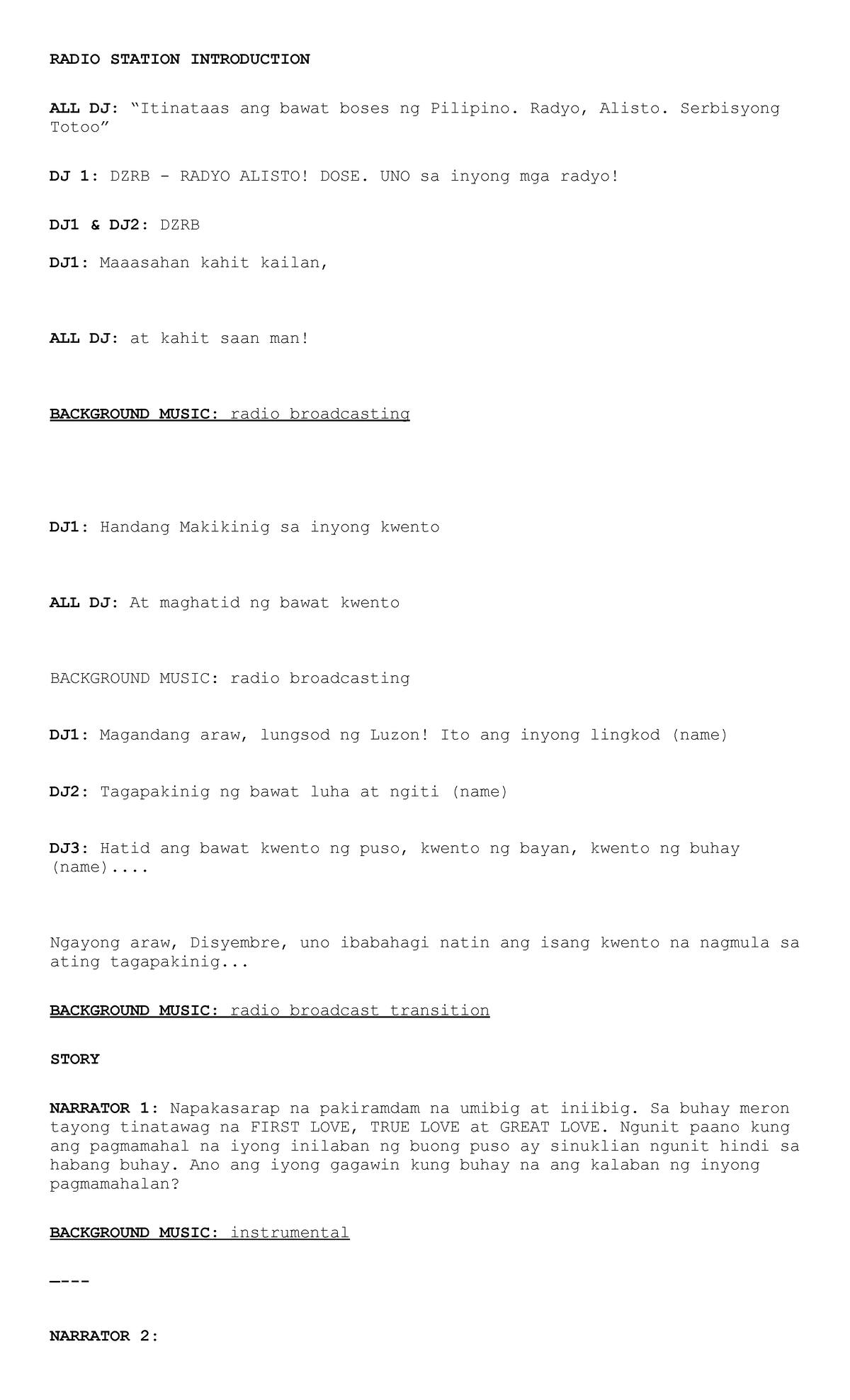 RADIO STATION SCRIPT: DZRB DJ Alisto - Kwento ng Pag-ibig at Pagsubok ...